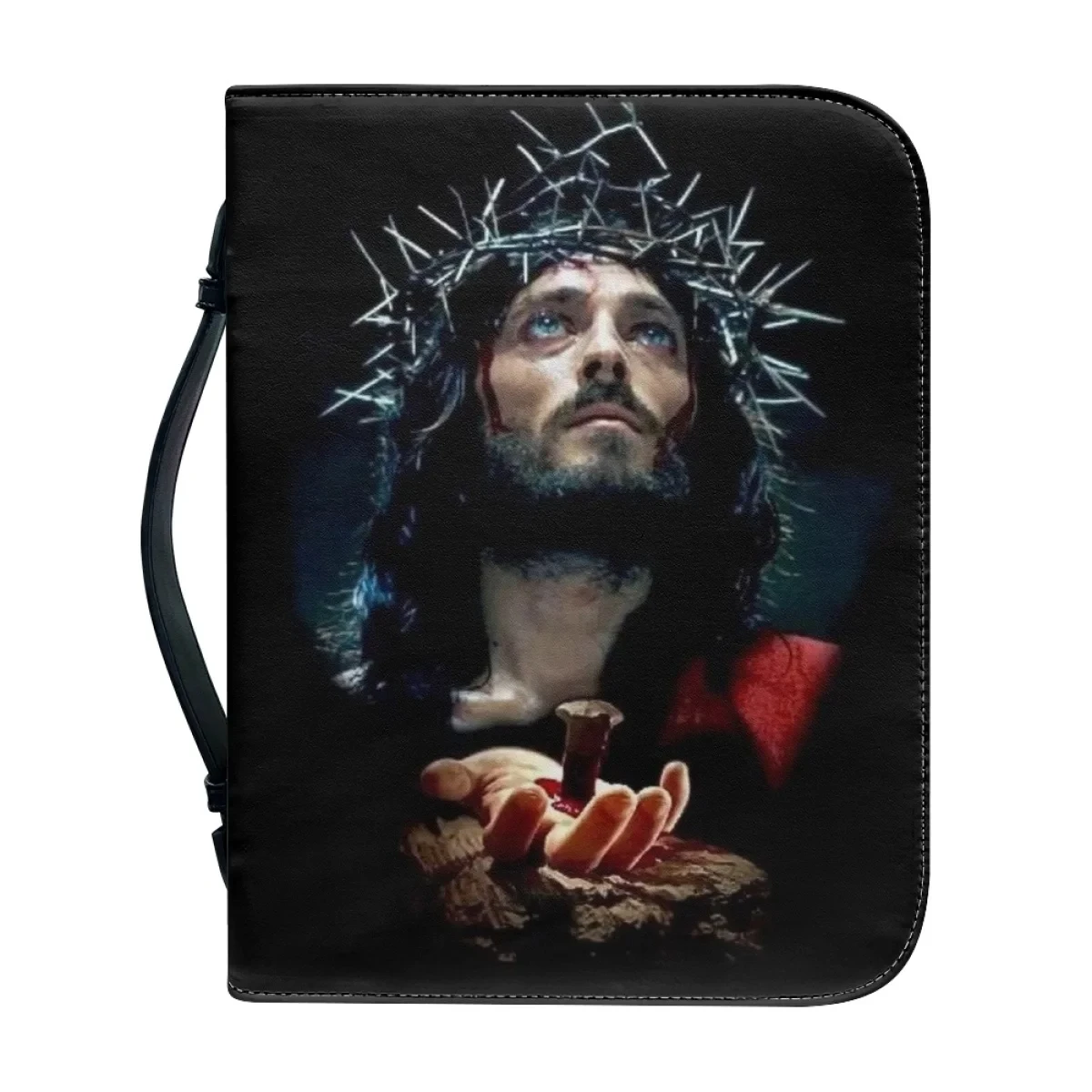 King Jesus Pattern Print for Women Leather Zippered Handle Bible Bag ...