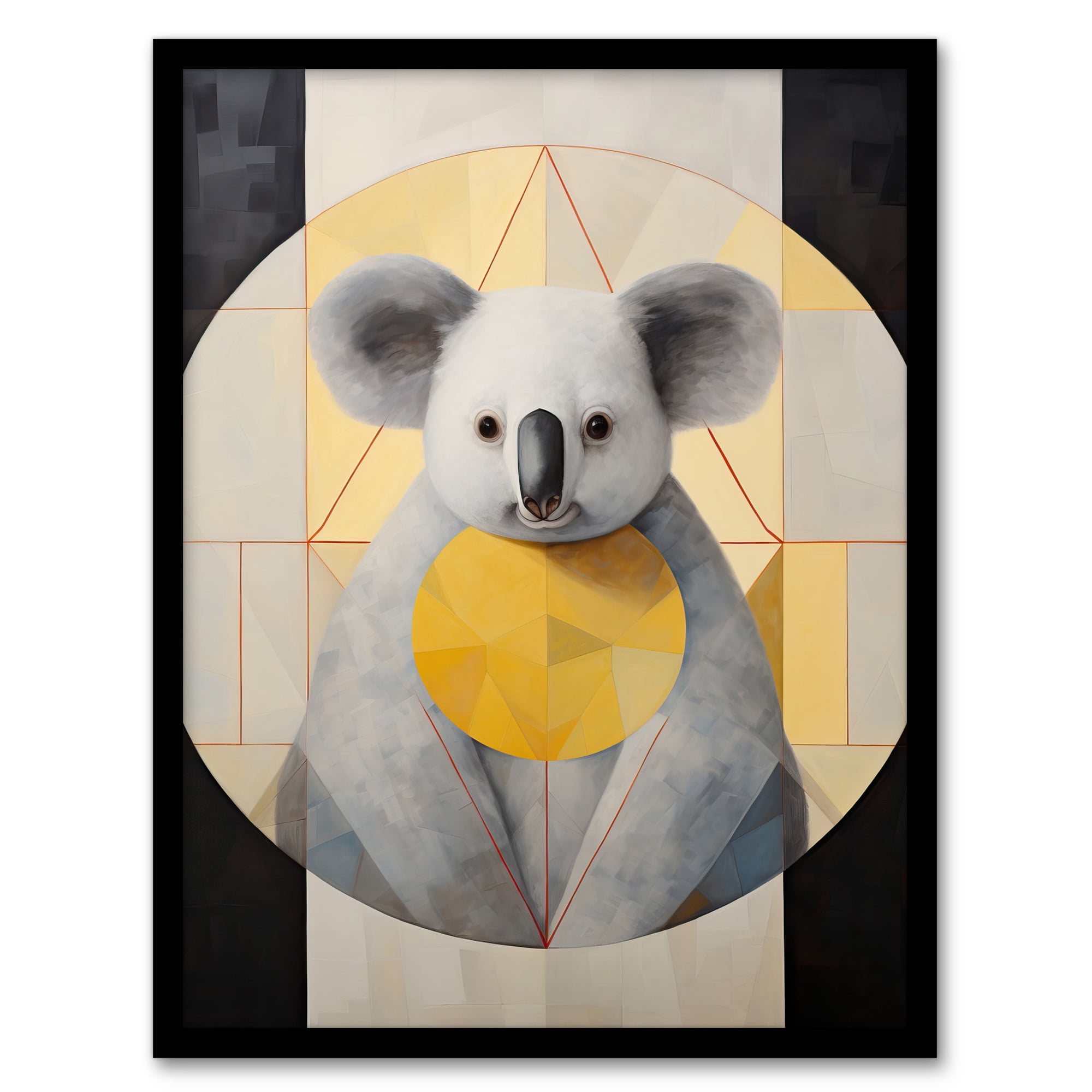 King Koala Abstract Geometric Animal Portrait Yellow Grey Oil Painting ...