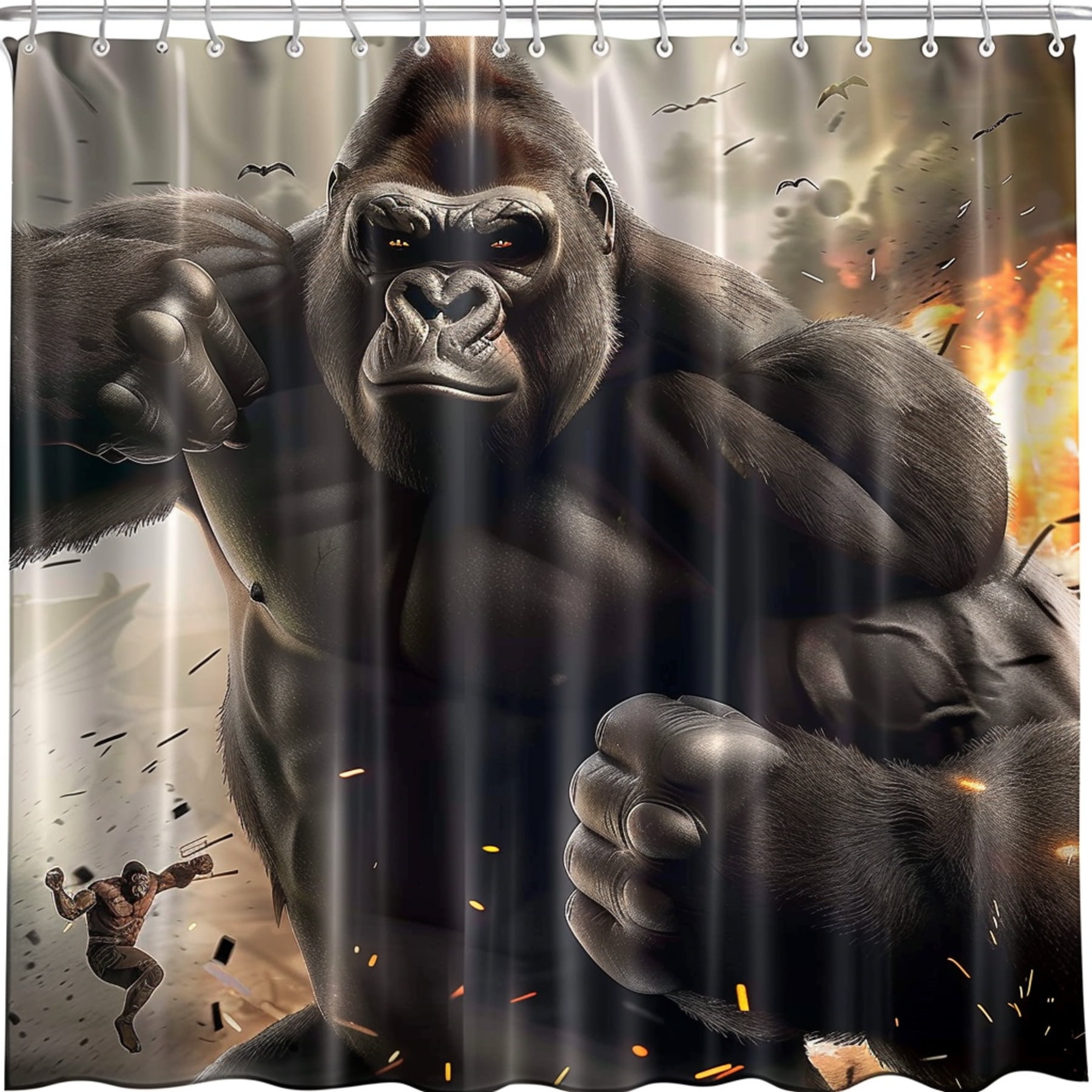 King Kong Gorilla Battle Scene Anime Style Shower Curtain Detailed ...