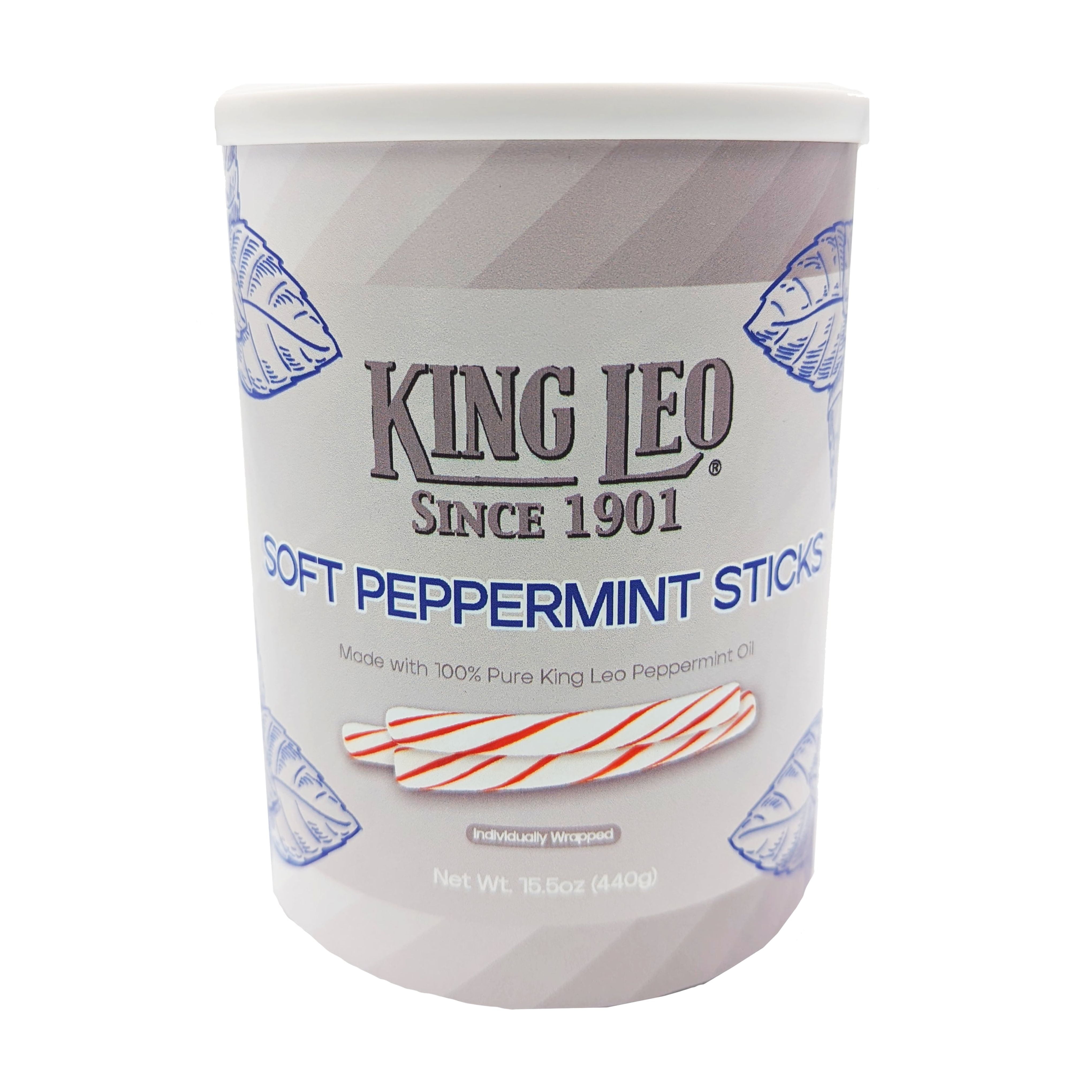 King Leo Soft Chewy Natural Mint Candy Sticks 43 Count 15.5 oz Canister ...