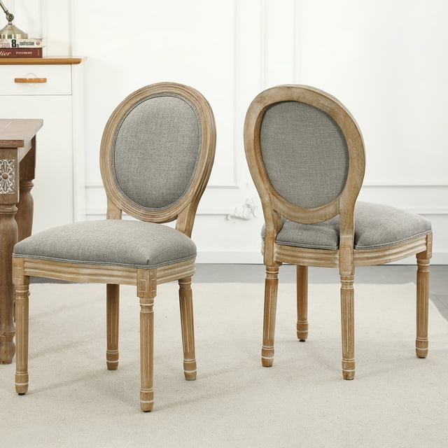 King Louis Back Side Chair Set of 2 Upholstered Linen Dining Room ...