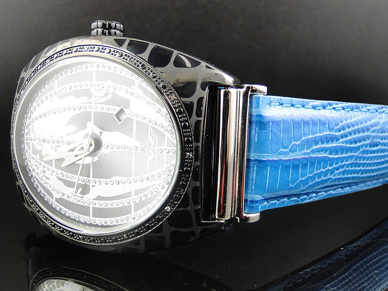 King Master Oval Globe Blue Reptile Diamond Watch - Walmart.com