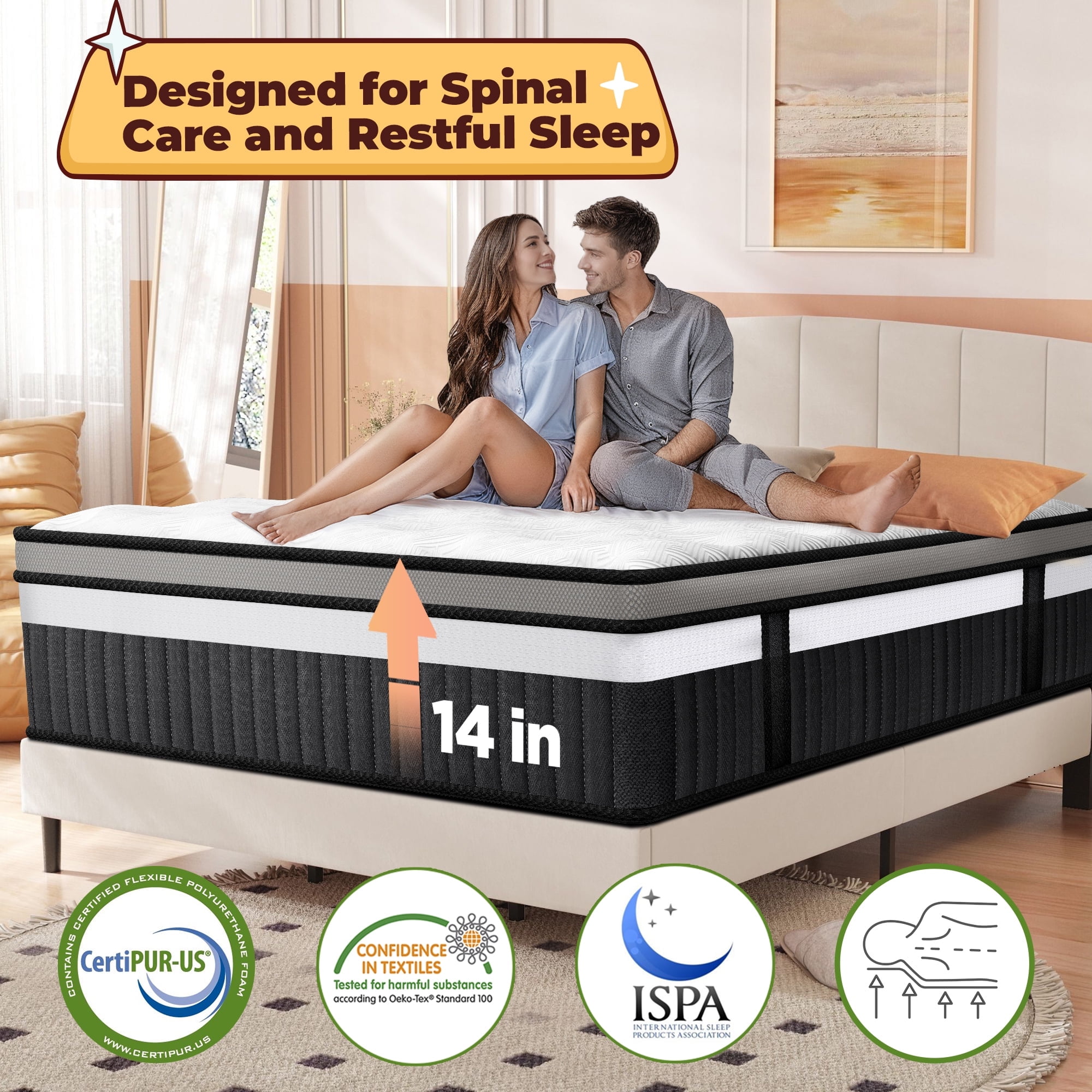 King Mattress, 14 Inch Gel Memory Foam Hybrid Mattress in a Box ...