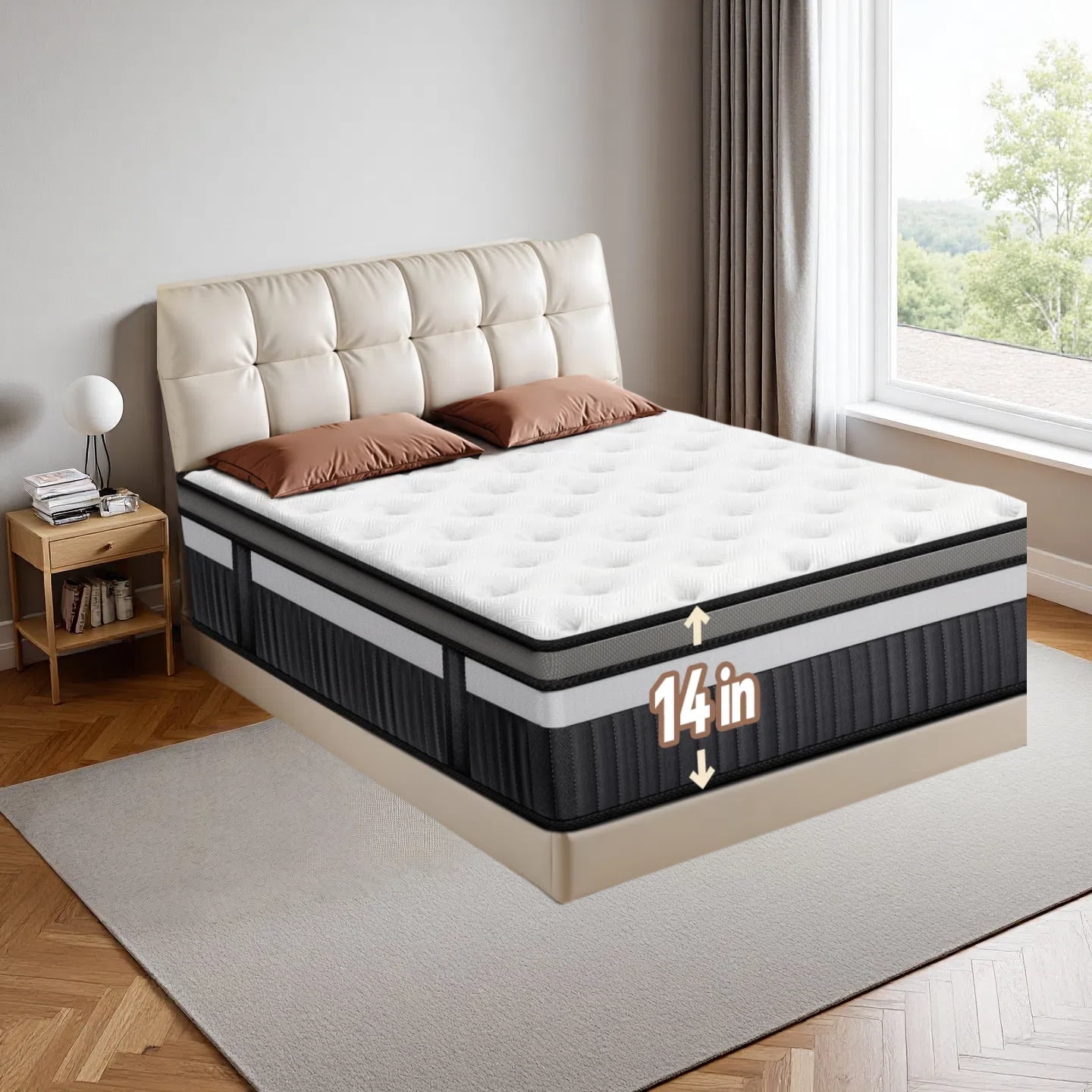 King Mattress 14 Inch, Hybrid Mattress King Size with Comfy Support ...