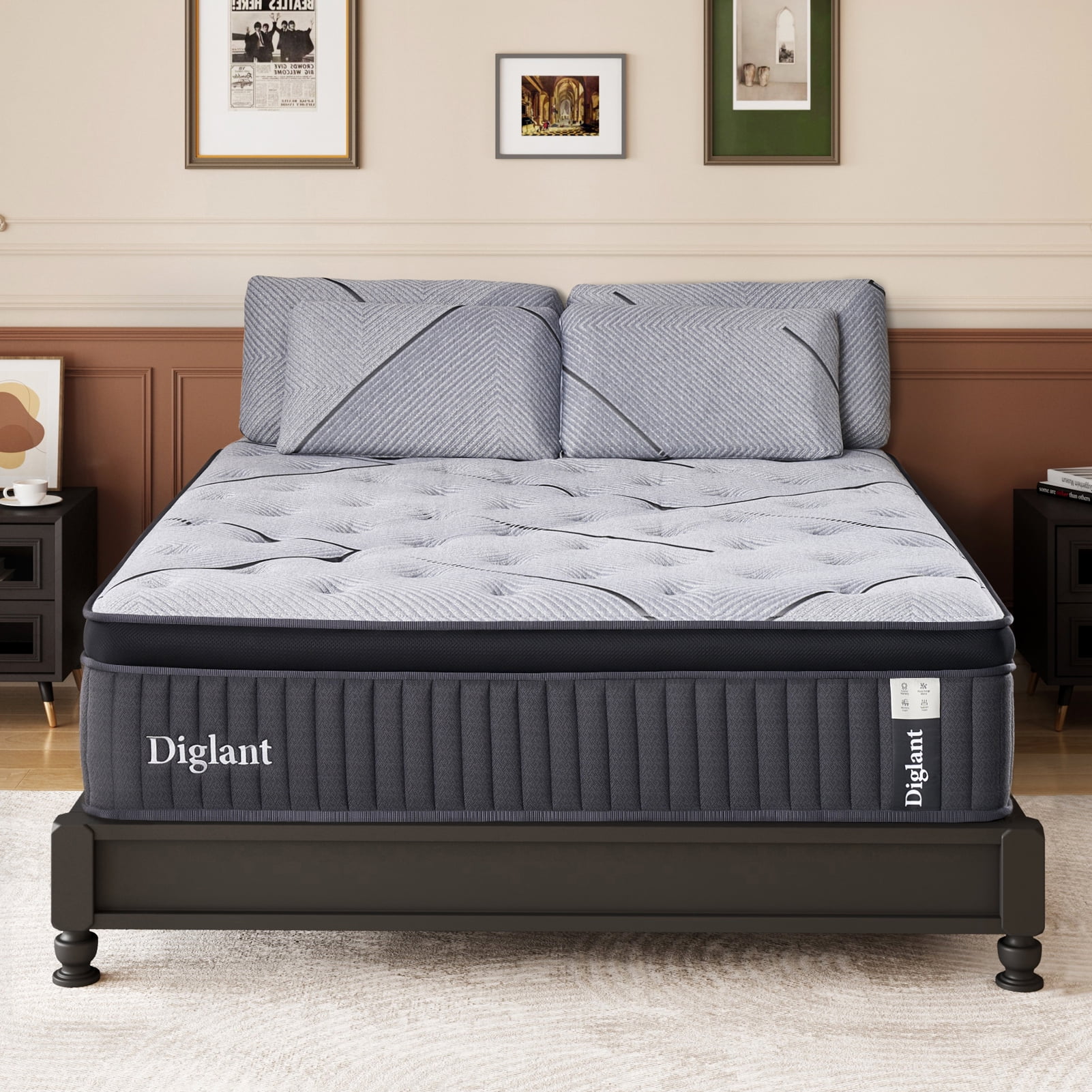 King Mattress, 14Inch Cooling Gel Memory Hybrid Medium Plush Mattress ...
