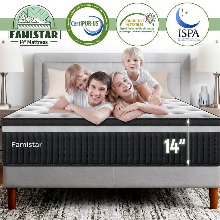 King Mattress Famistar 14 Inch Memory Foam Mattress King Size Innerspring Hybrid King Bed Mattress in a Box Medium Firm with Motion Isolation