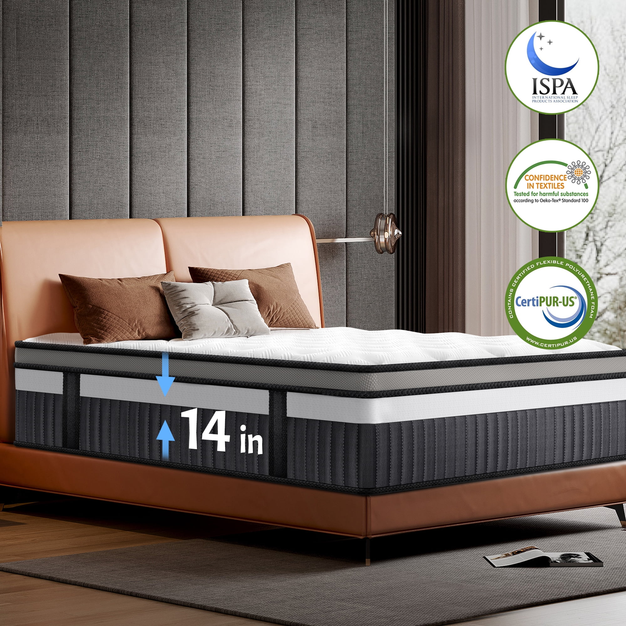 King Mattress Memory Foam, 14 in Cooling Gel Mattress in a Box, Medium ...