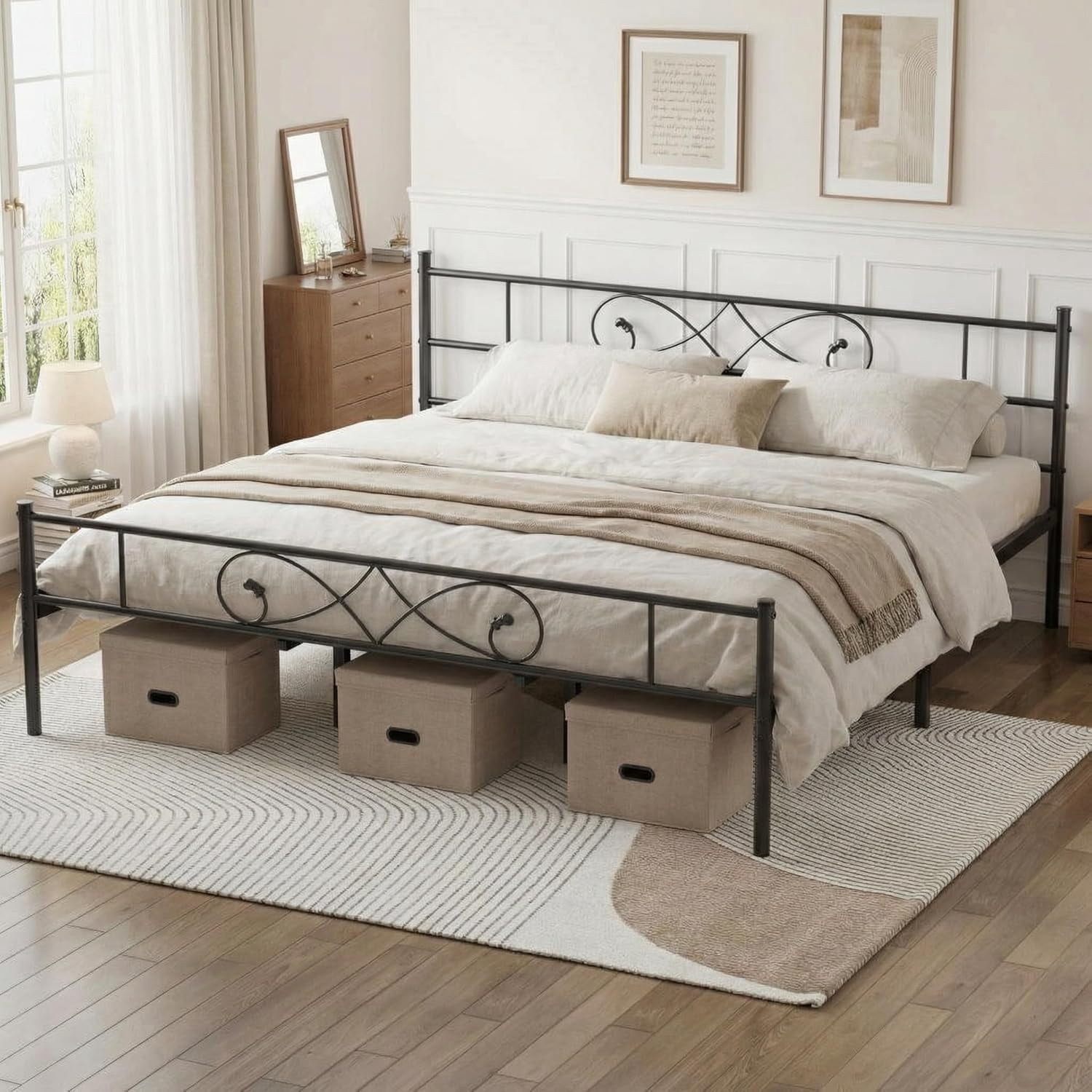 King Metal Platform Bed with Unique Fist Headboard and Footboard ...