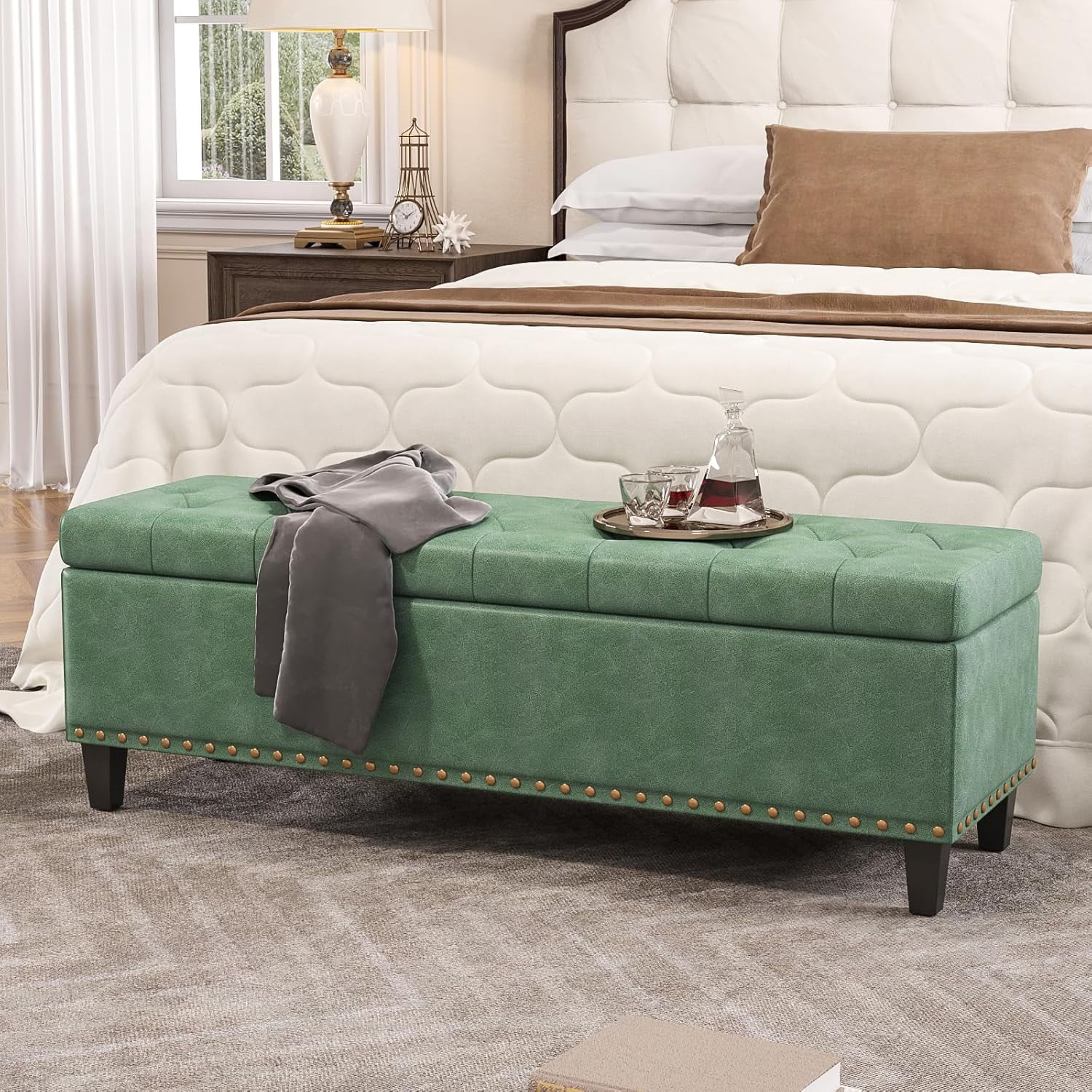 King Modern Faux Leather Rectangle Ottoman with Storage - 51-Inch, 30 ...