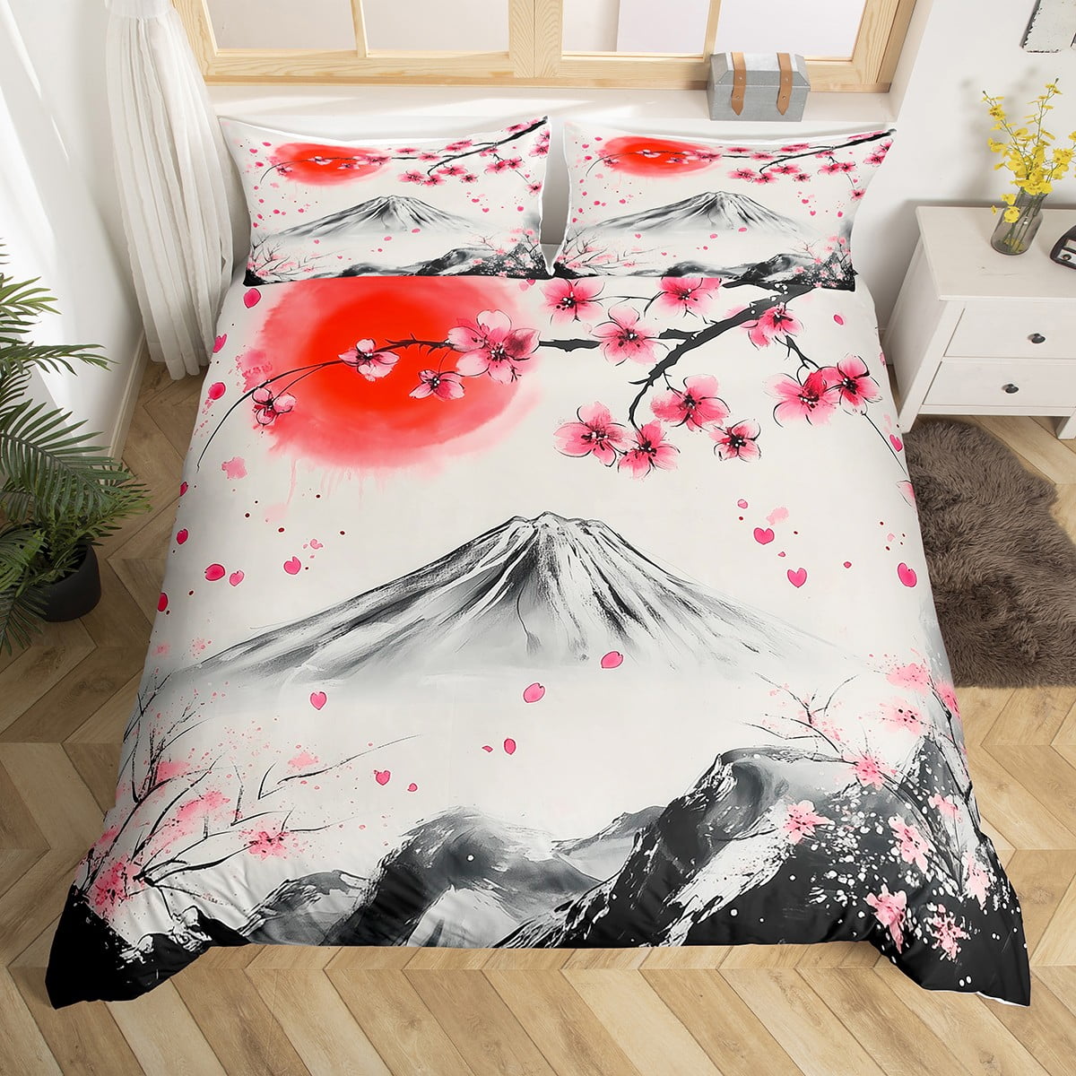 King Mountain Comforter Cover Cherry Blossom Decor Bedding Set Pink ...