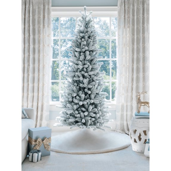 King Of Christmas 12ft Snow Flocked Hinged Slim Artificial Christmas ...