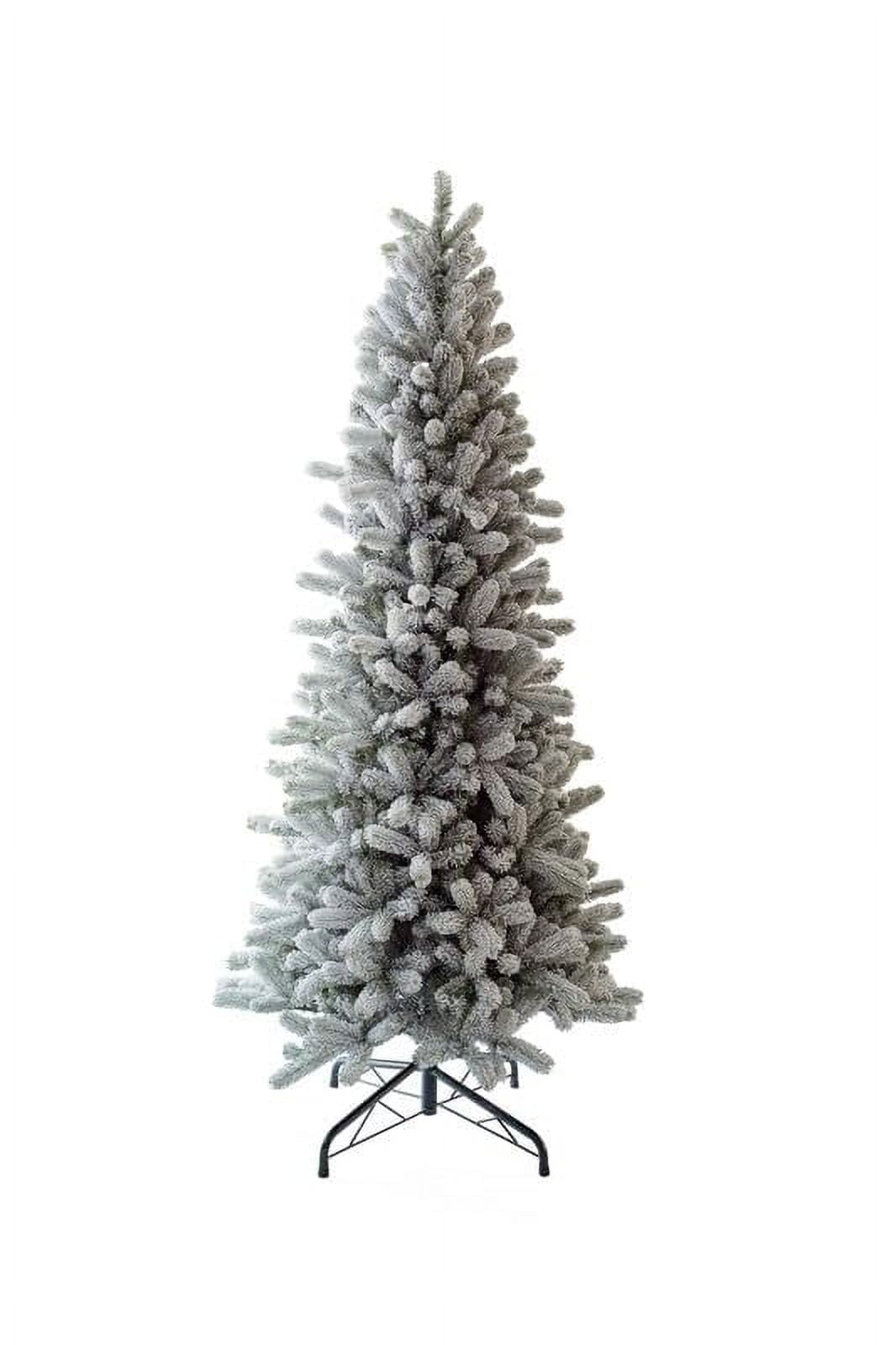 King Of Christmas 7.5ft Snow Flocked Hinged Slim Artificial Christmas Tree Unlit King Flock Thin Xmas Tree