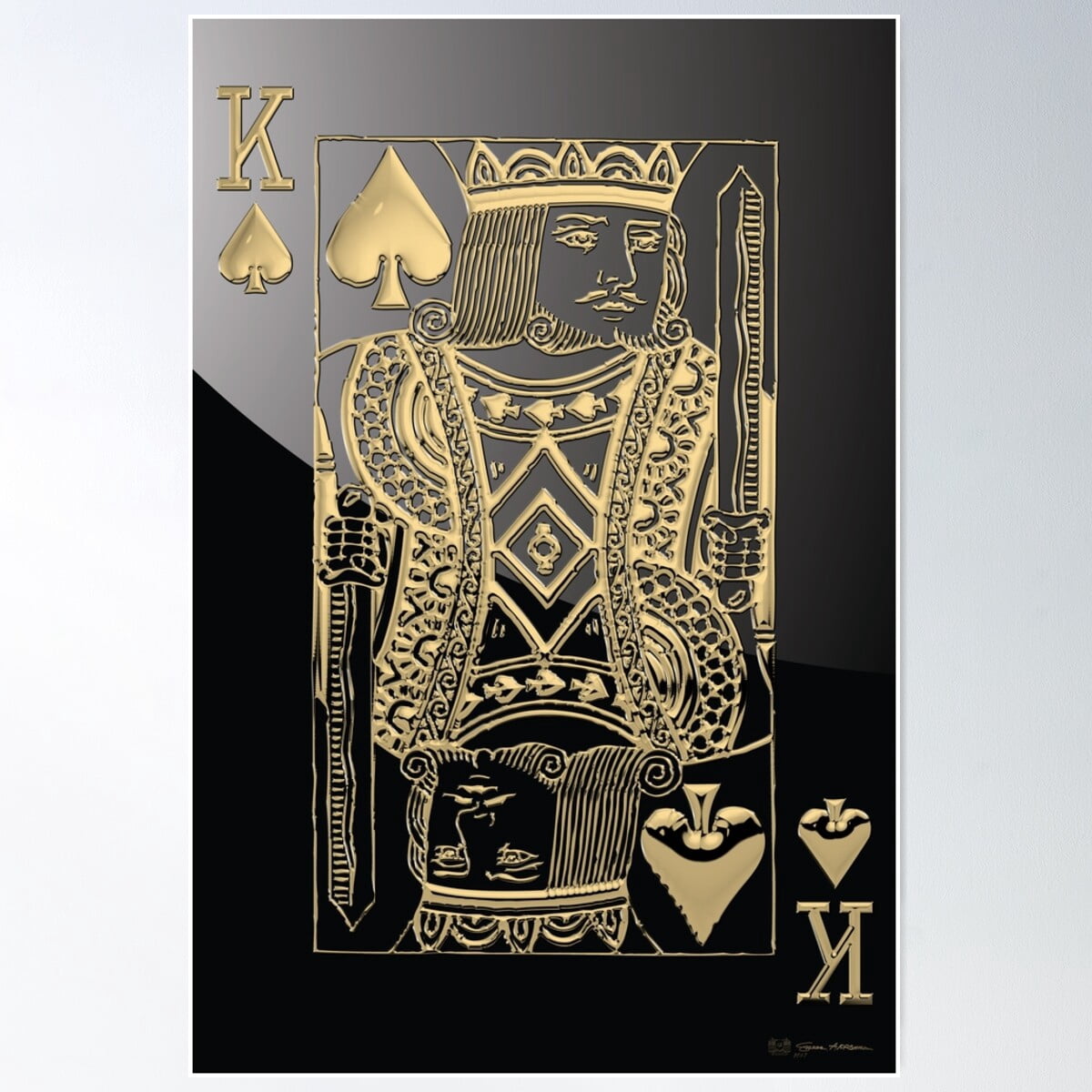 King Of Spades In Gold Over Black Poster Wall Art, Modern Wall Decor ...