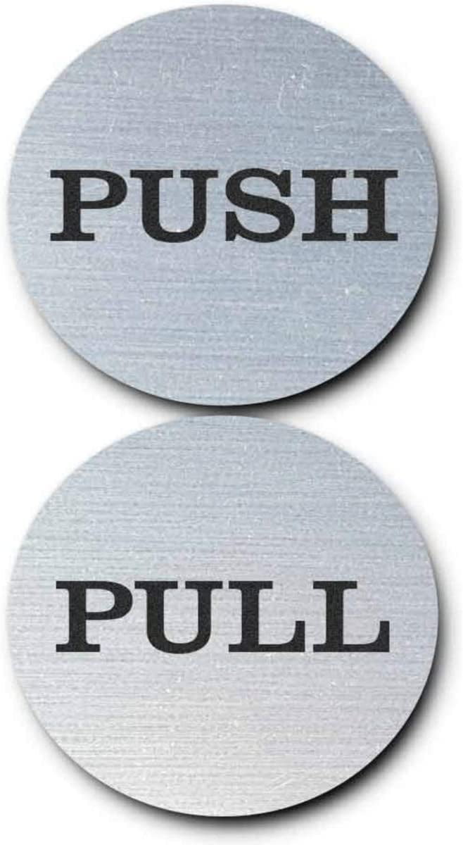 King Of Wonder 2" Inch Round Push Pull Door Signs (Brushed Silver) 304 ...