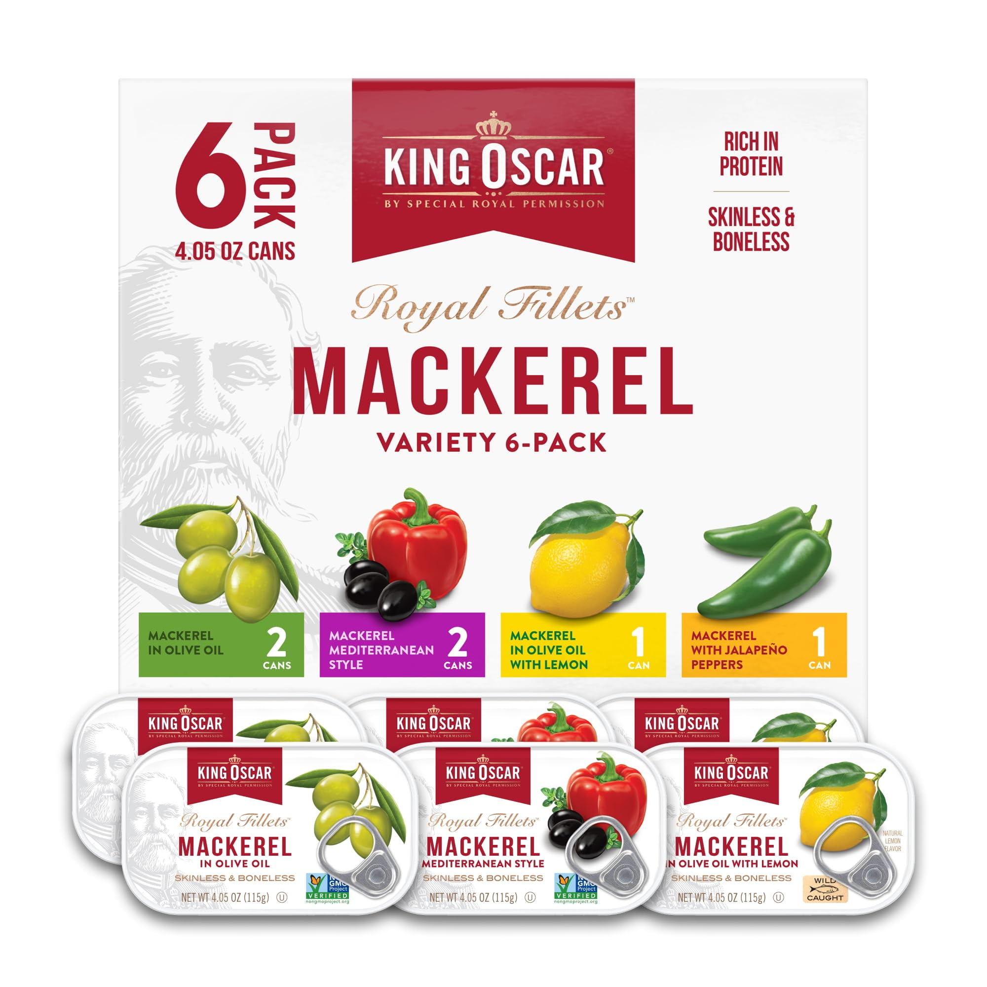 King Oscar Skinless & Boneless Mackerel KKS1 Variety Pack, 4.05 Ounce ...
