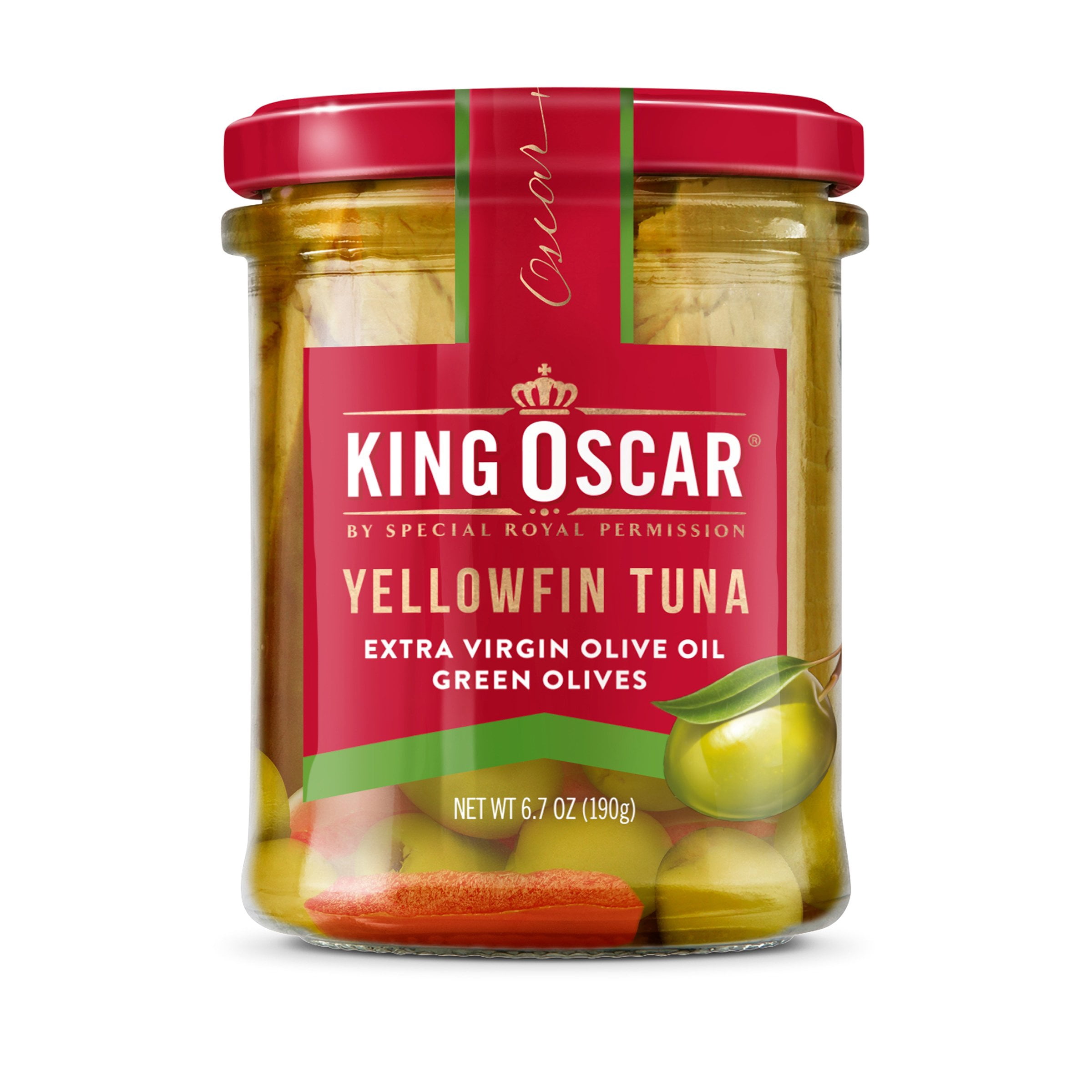 King Oscar Yellowfin Tuna, Extra Virgin Olive Oil, Green Olives, 6.7 oz ...