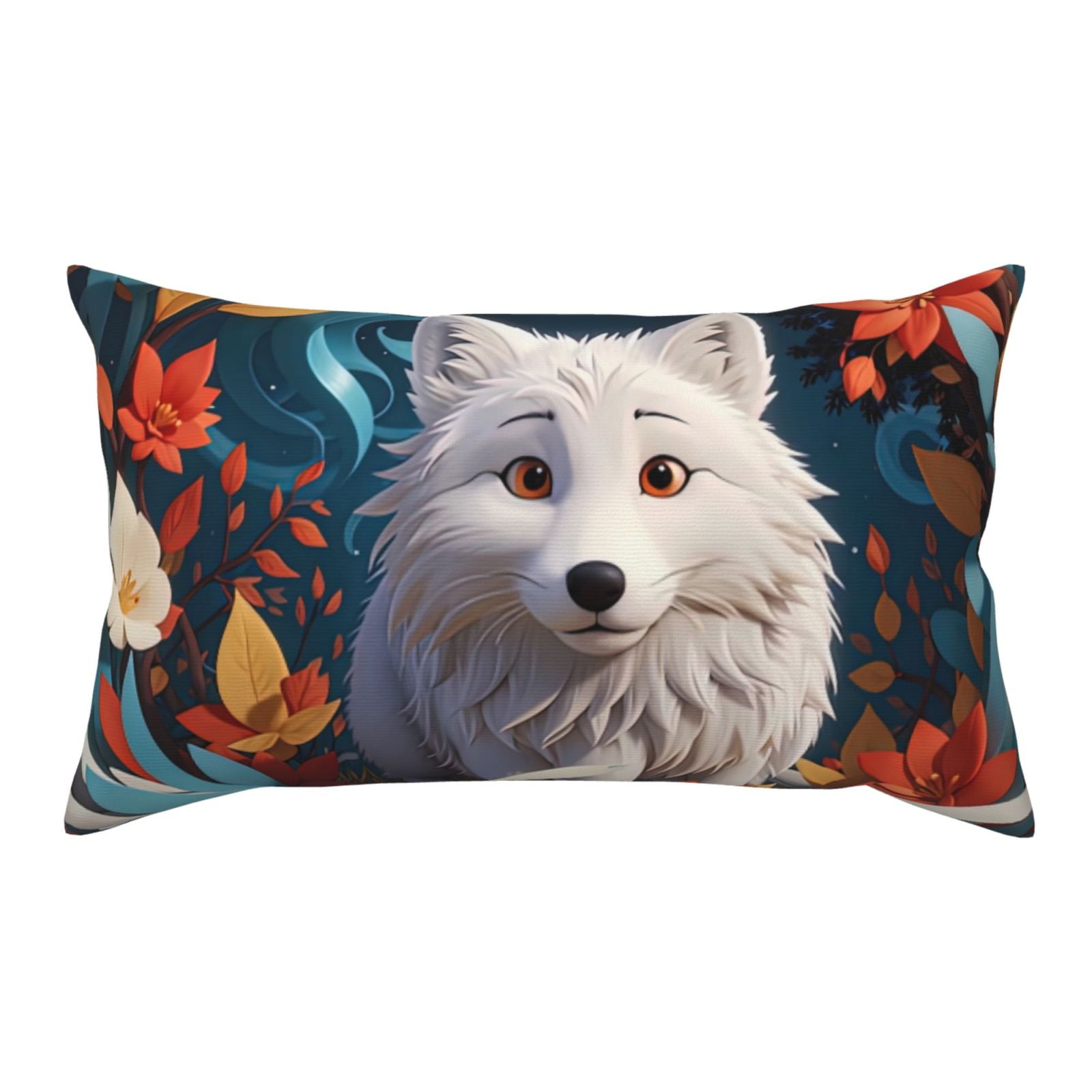 King Pillow Cases Standard Size - White Wolf with Flowers -标题2 ...