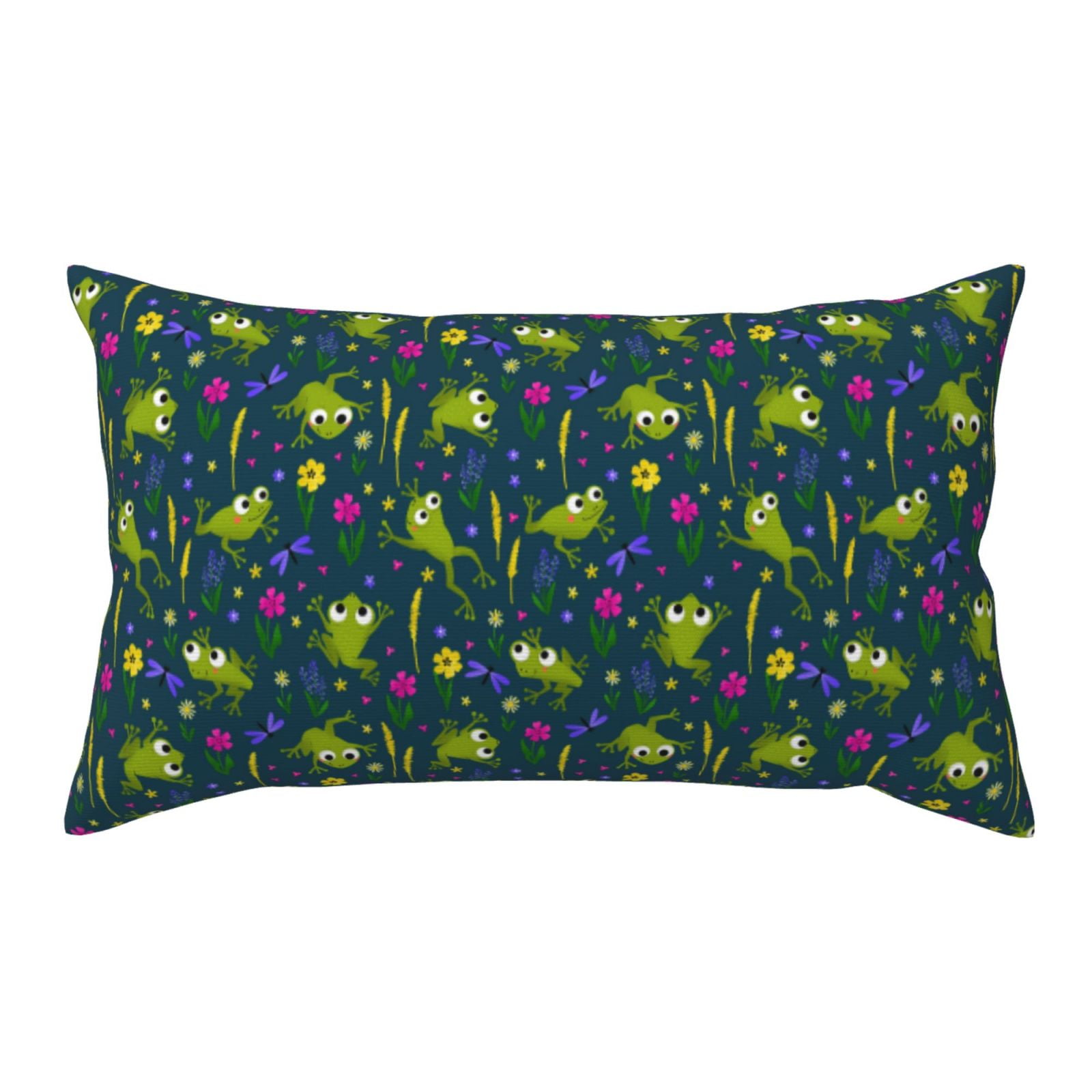 King Pillow Cases Standard Size - cartoon frogs flower navyblue -标题2 ...