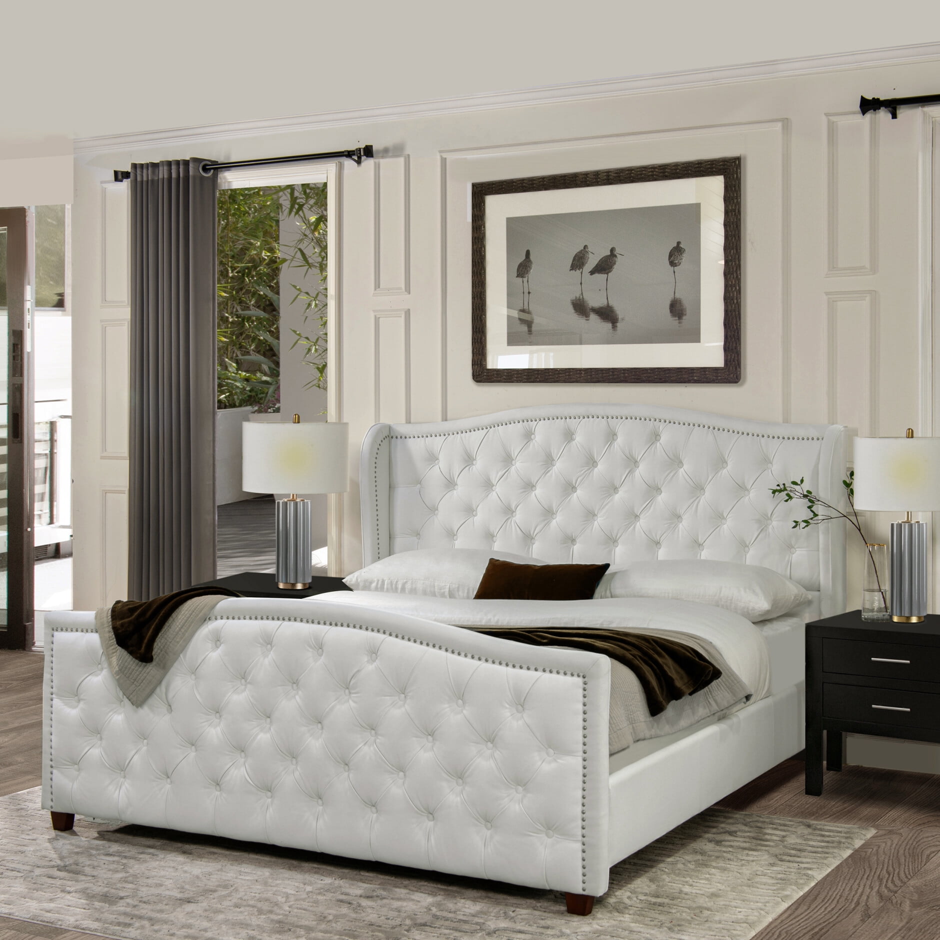 King Platform Bed Frame with Headboard and Footboard, Polyester ...