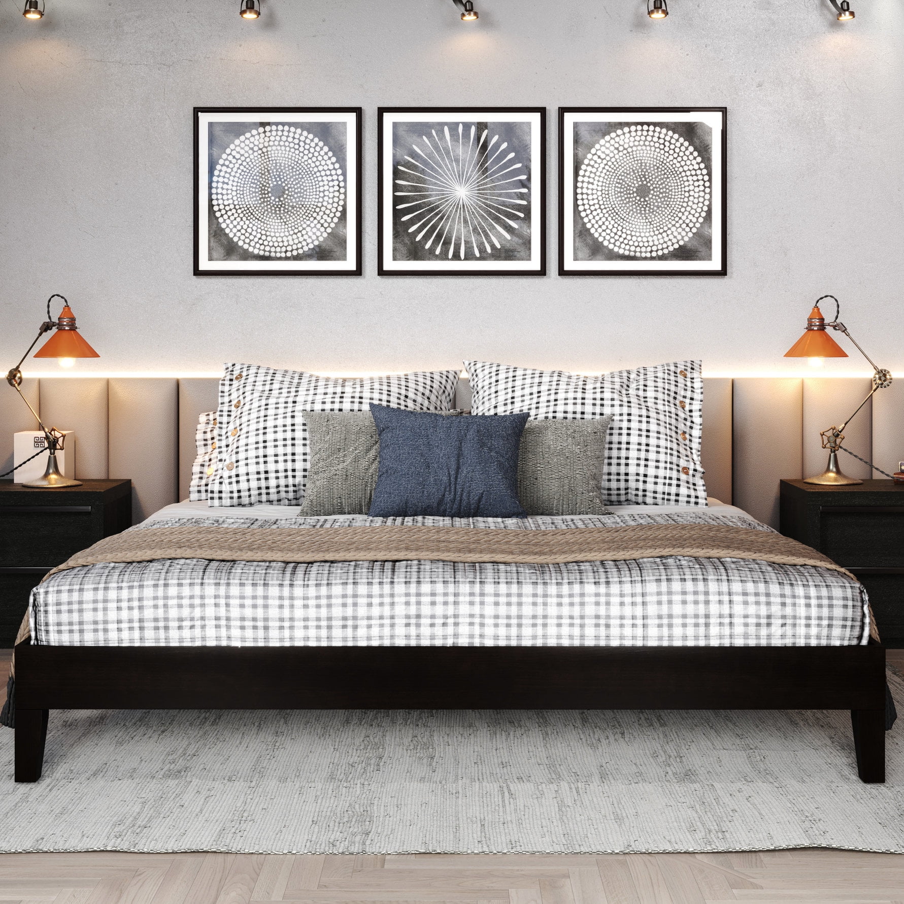 King Platform Bed of Black - Solid Wood, Dual-Zone Slat System ...