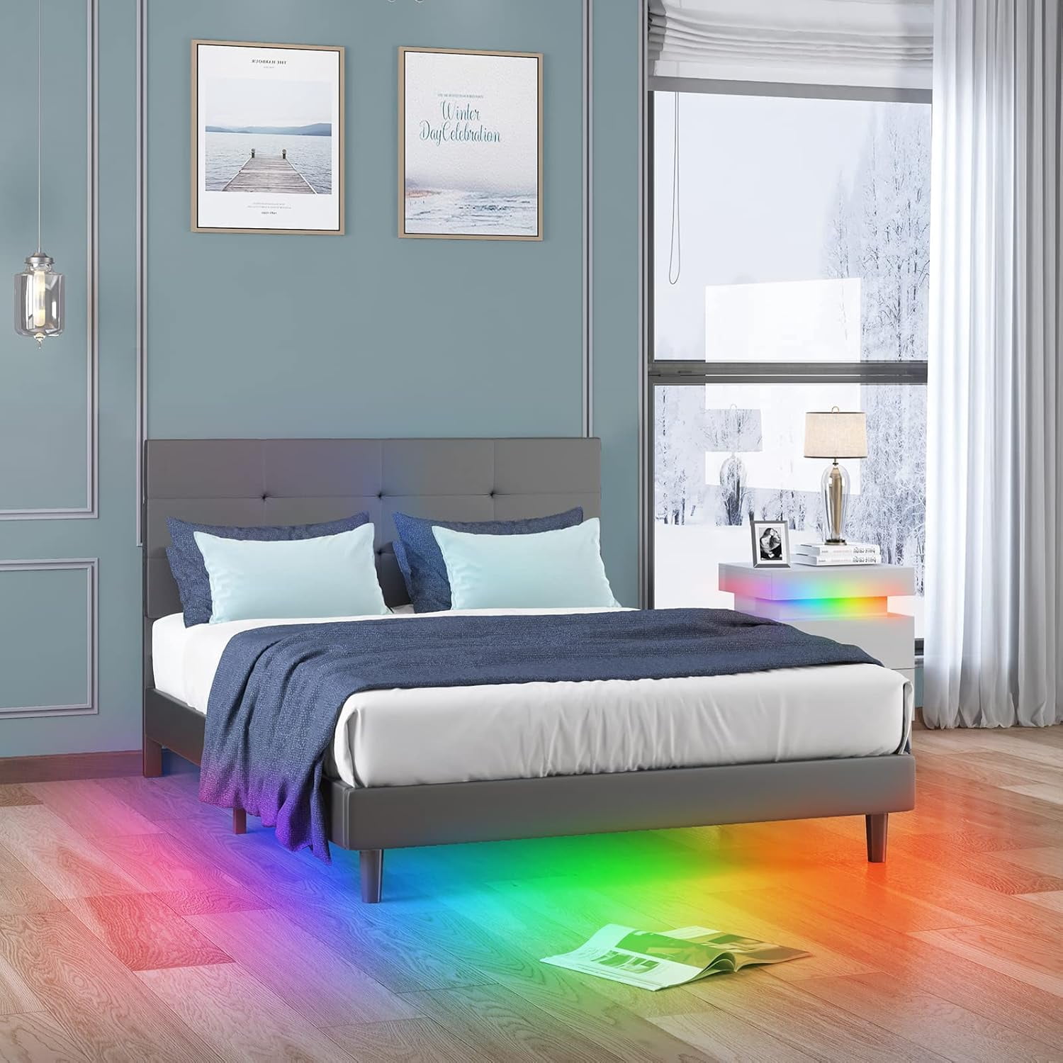 King Platform LED Bed Frame,Upholstered King Bed Frame and Adjustable ...