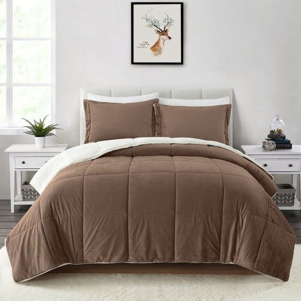 King Plush Microfiber Reversible Comforter Set in Chocolate - Walmart.com