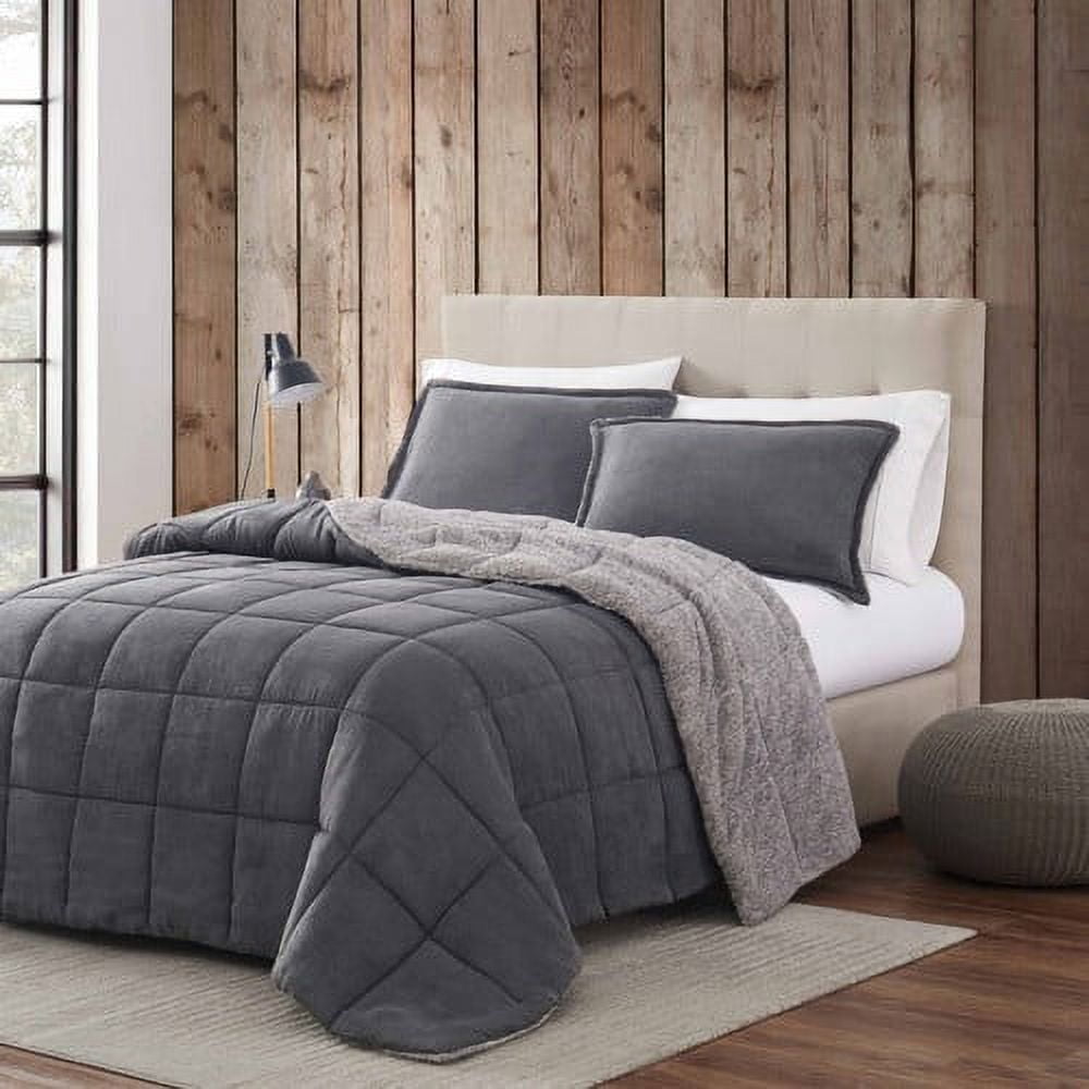 King Plush Sherpa Reversible Micro Suede Comforter Set in Gray ...