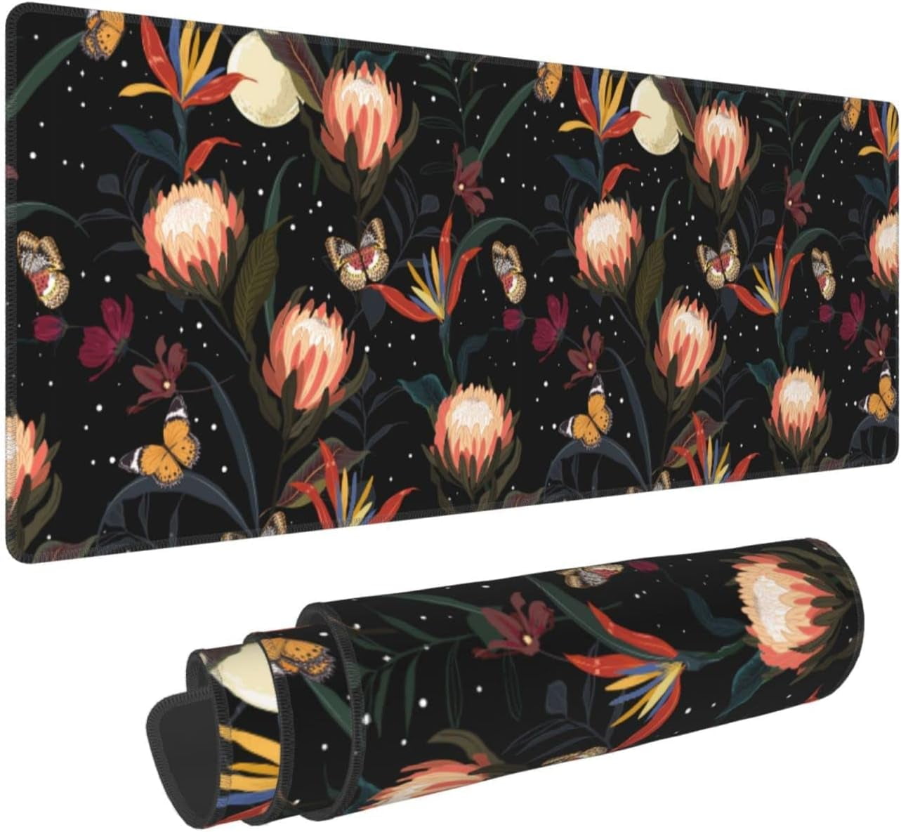 King Protea Floral Flower Black Mouse Pad Extended Large Gaming ...