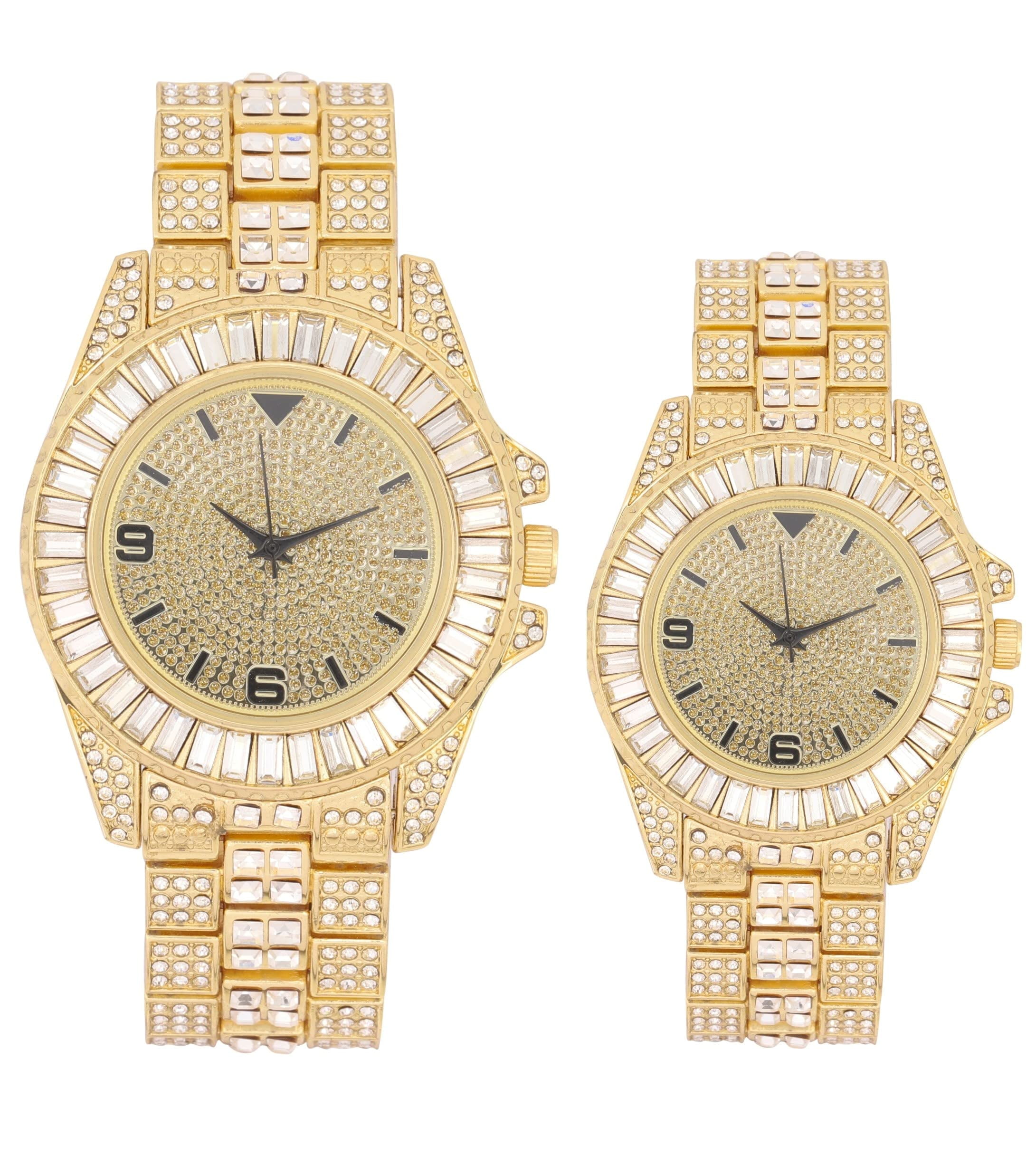 Charles Raymond His and Hers Matching Hip Hop Watch Set, Gold ...