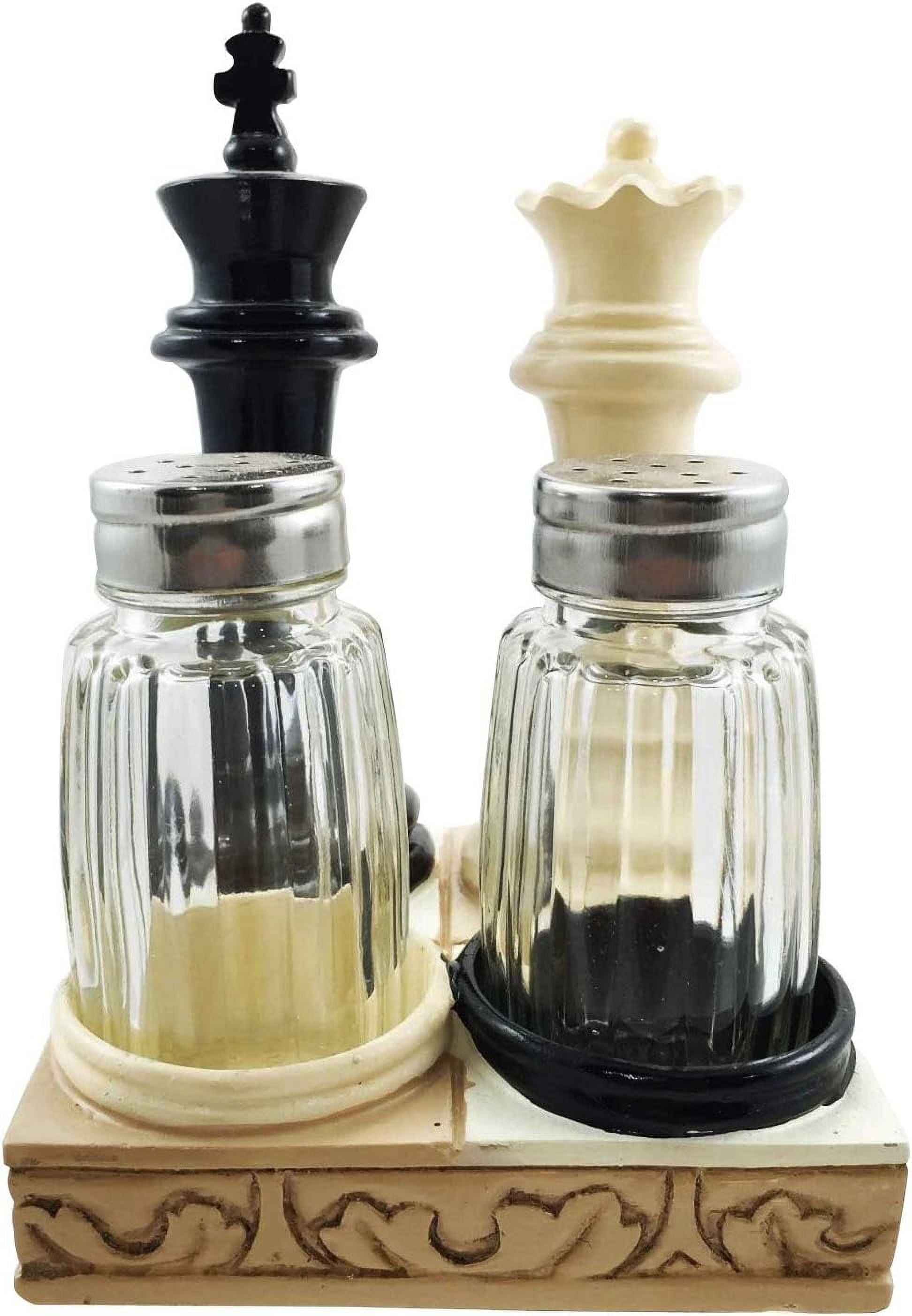 King & Queen Chess Checkmate Checkered Set Salt Shaker Holder Figurine ...
