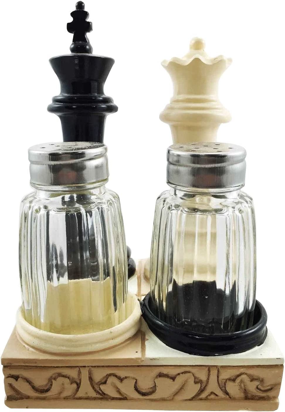 King & Queen Chess Checkmate Checkered Set Salt Shaker Holder Figurine ...