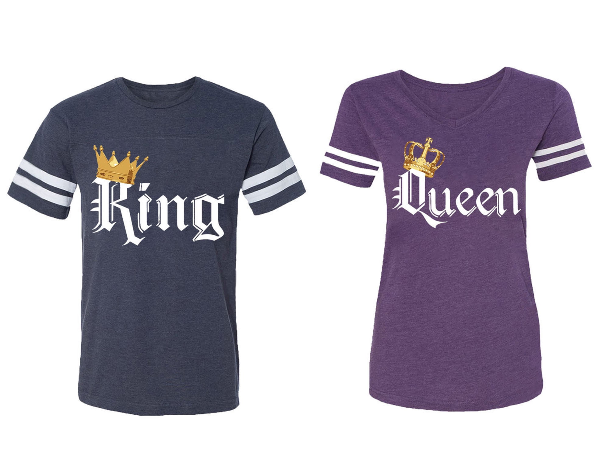 King & Queen Color Matching Couple Cotton Jerseys (Men Navy / Women ...