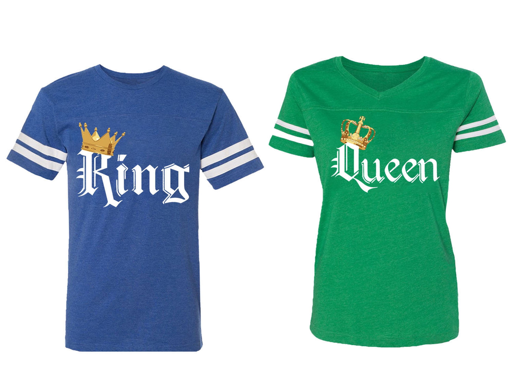 King & Queen Color Matching Couple Cotton Jerseys (Men Royal / Women ...