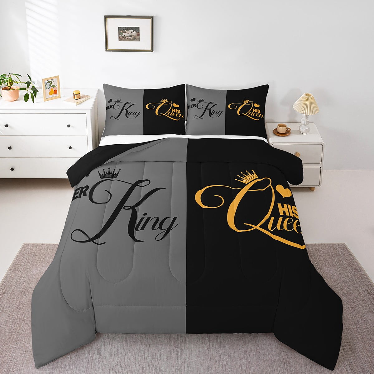 King and Queen Comforter Set Her King and His Queen Crown Bed Set ...