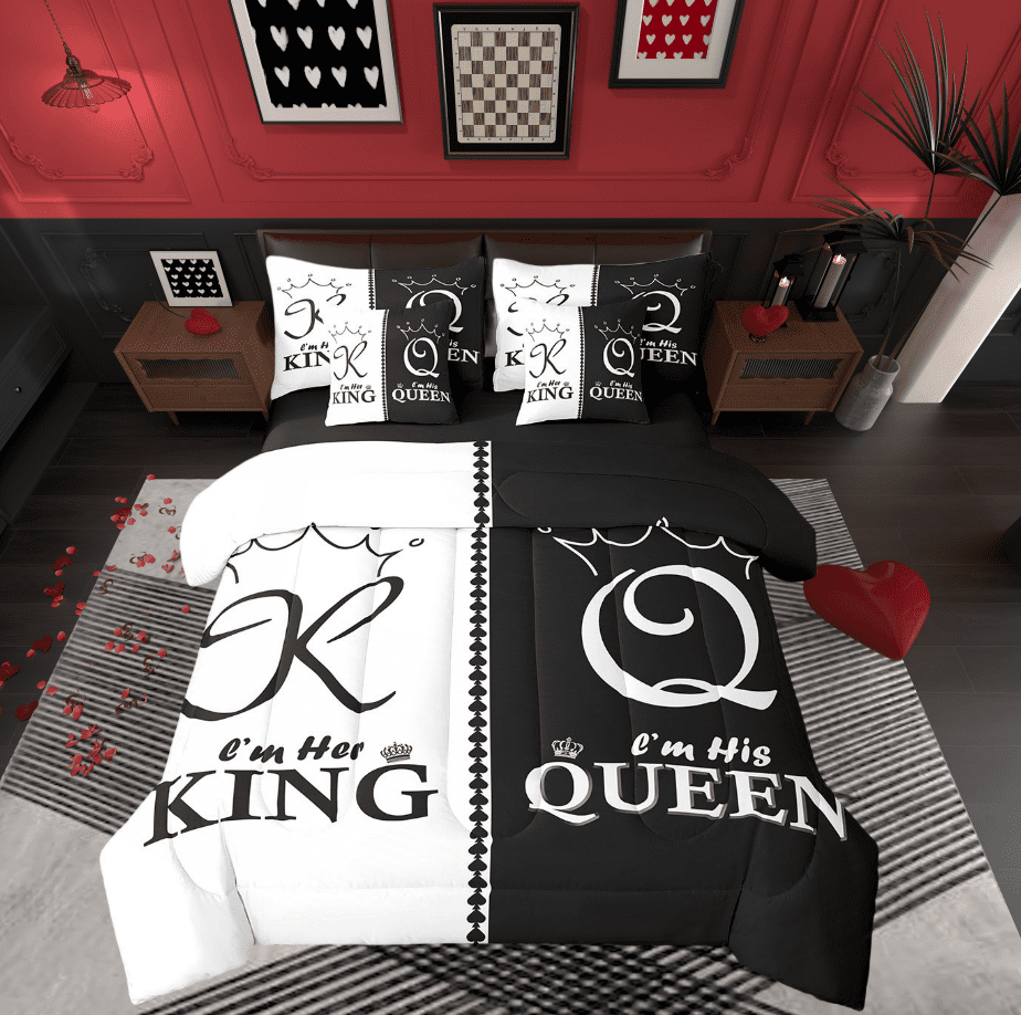 King And Queen Couple Full Bedding Set 7 Piece For Men Women,Black ...
