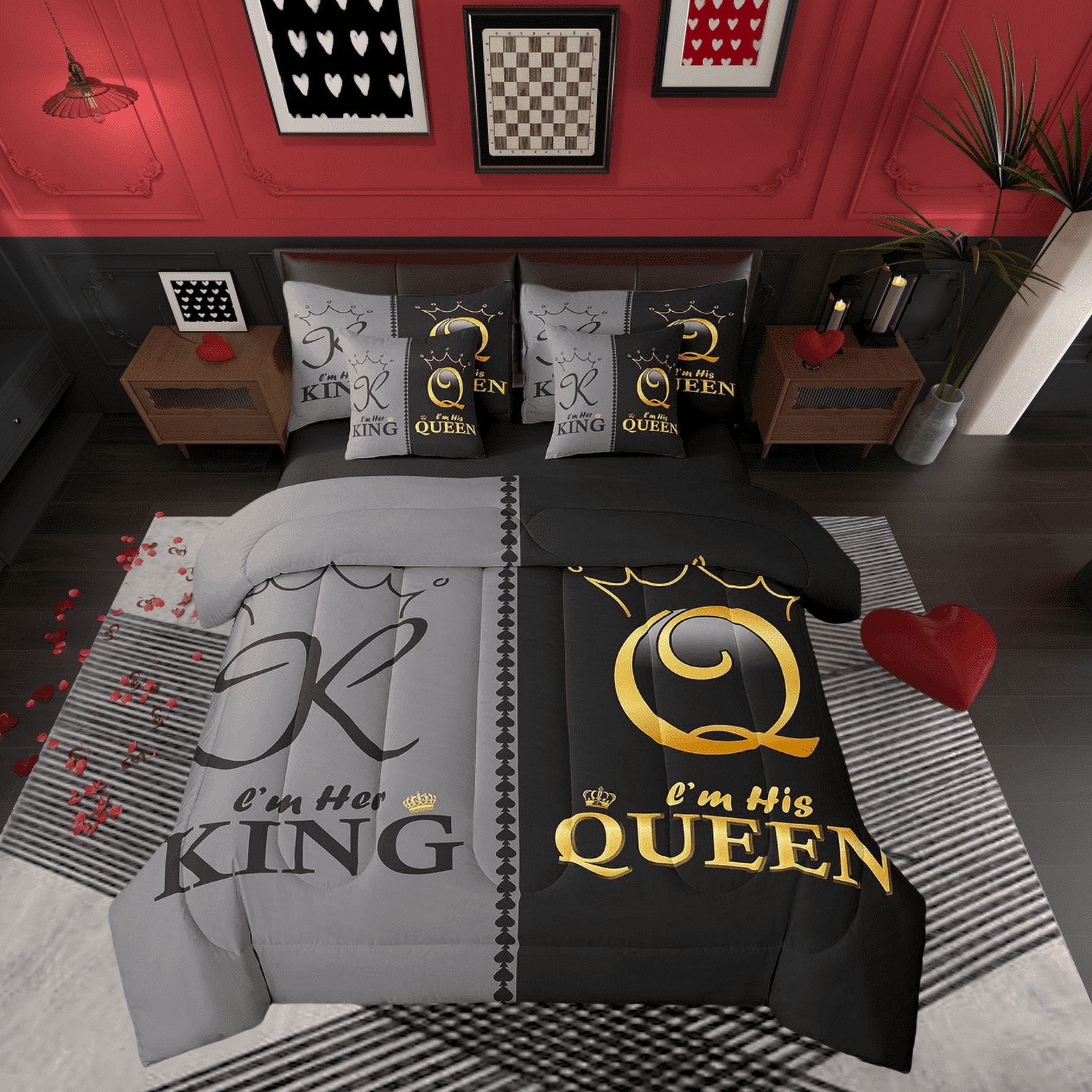 King And Queen Couple King Comforter Set 7 Piece For Men Women,Black ...