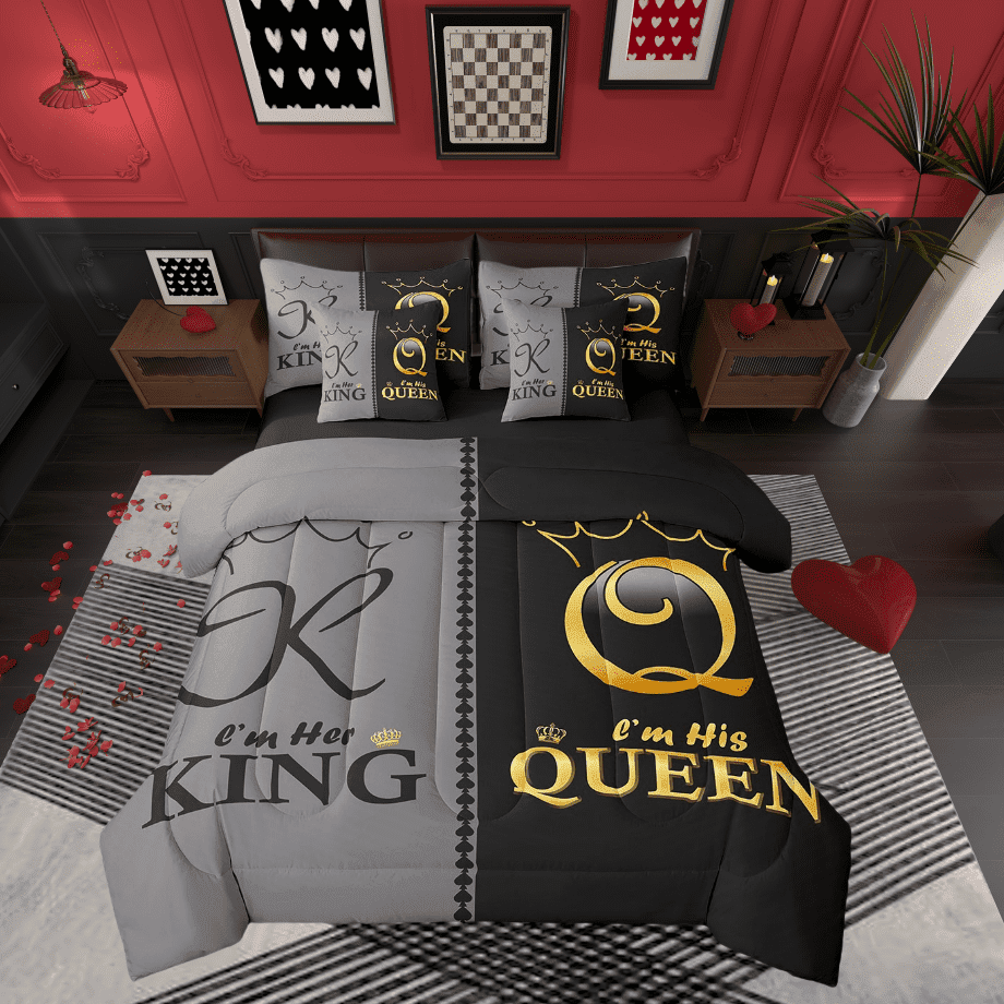 King And Queen Couple Queen Comforter Set 7 Piece For Men Women,Black ...