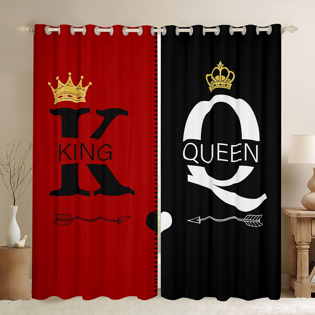 King And Queen Crown 30%-50% Blackout Curtains Black Red Mr Mrs 38"Wx45 ...