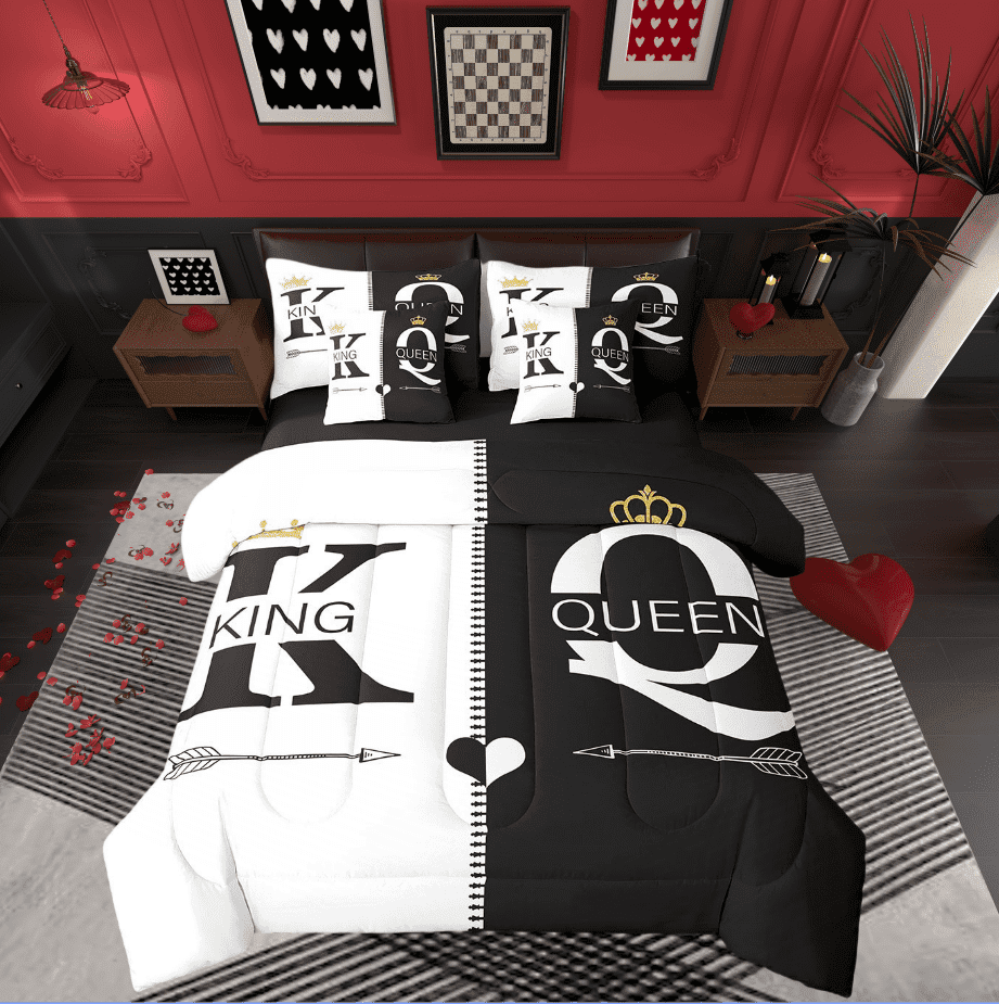 King And Queen Crown King Bed In A Bag 7 Piece Black White Mr Mrs ...