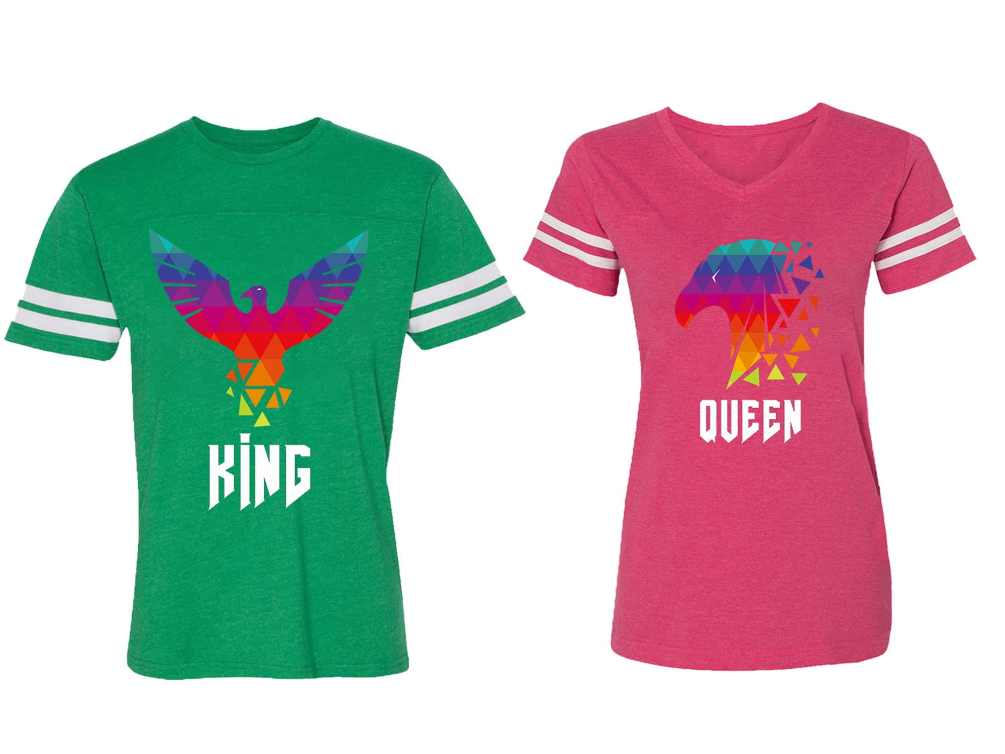 King Queen Eagle Colorful Matching Couple Cotton Jerseys (Men Green ...