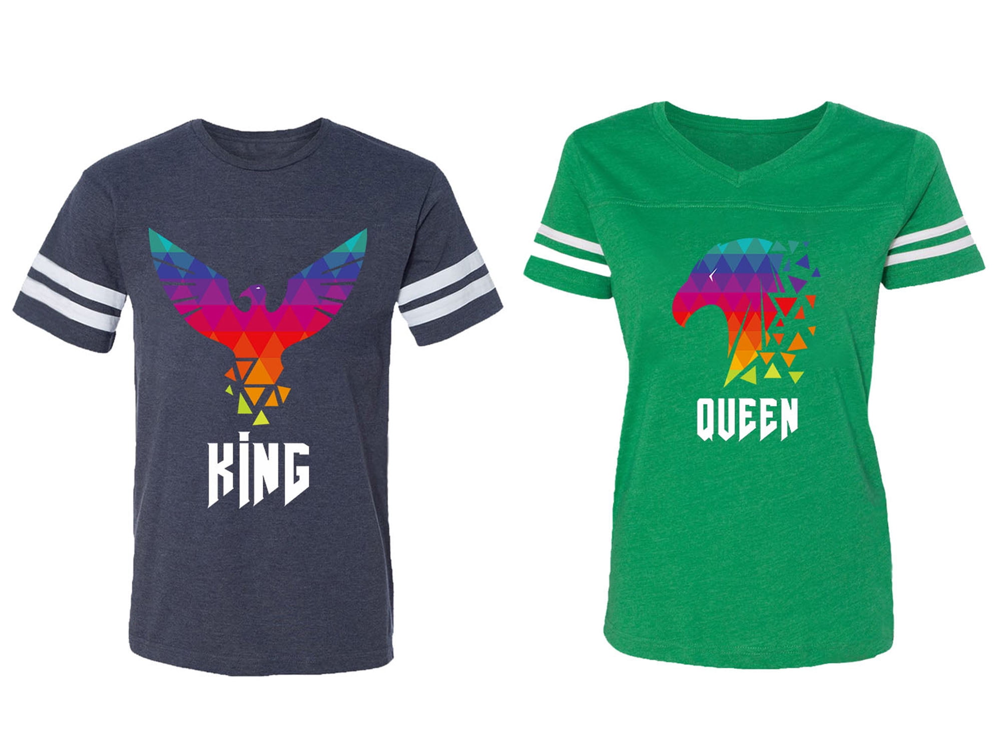 King Queen Eagle Colorful Matching Couple Cotton Jerseys (Men Navy ...