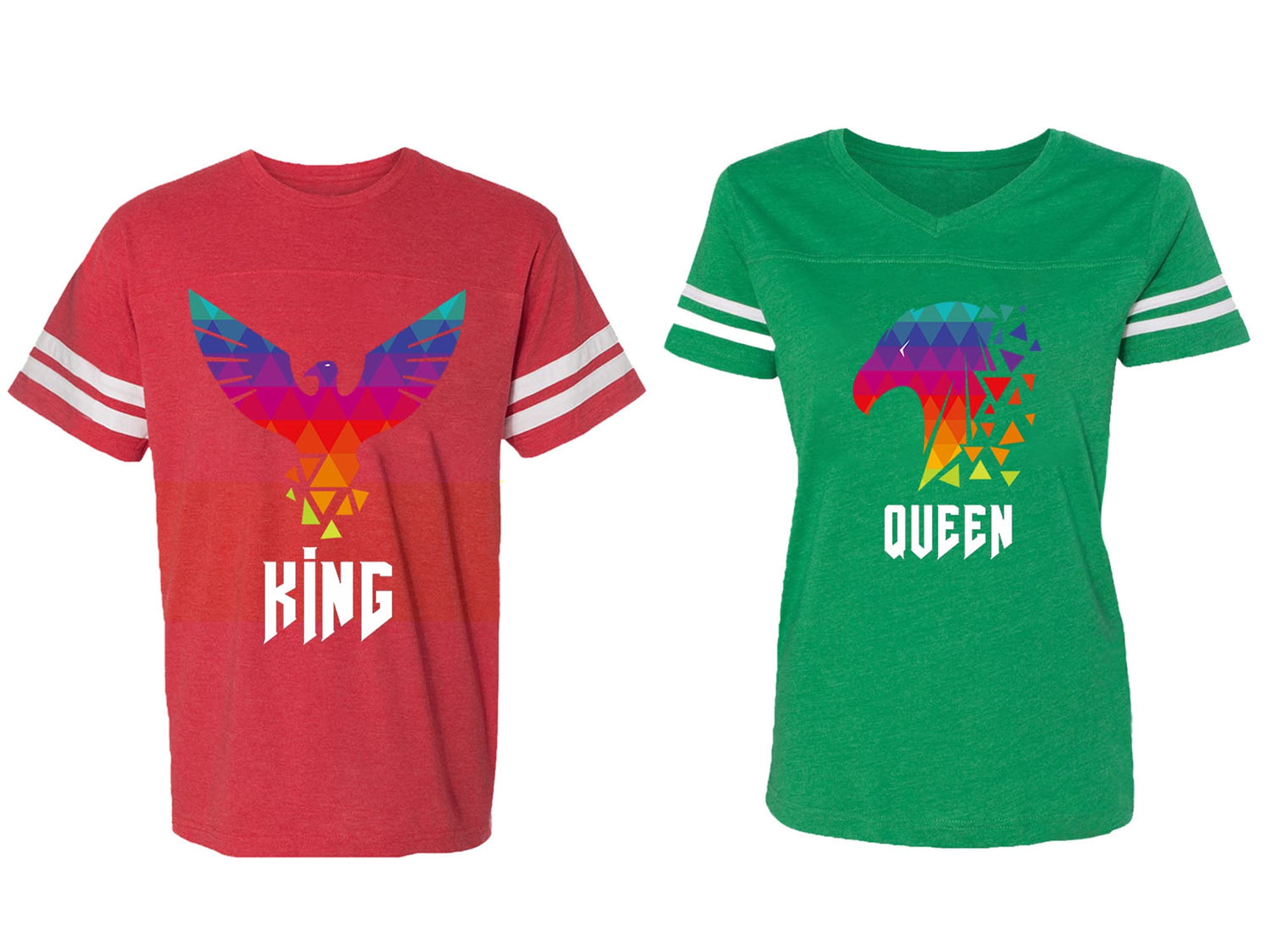 King Queen Eagle Colorful Matching Couple Cotton Jerseys (Men Red ...