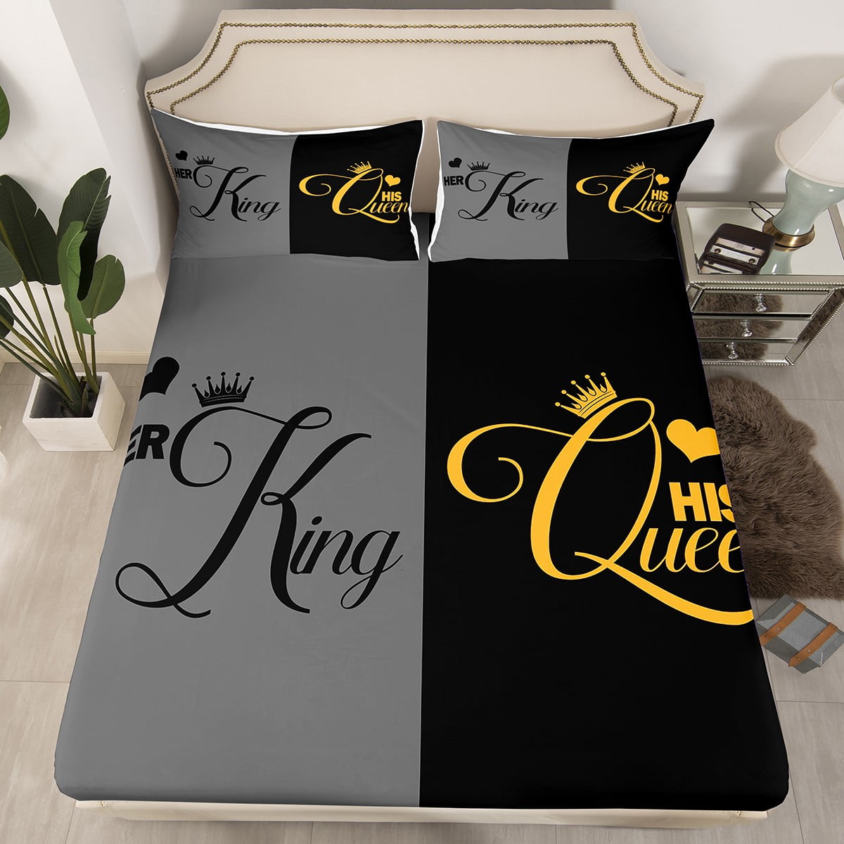 King and Queen Fitted Sheet Her King and His Queen Crown Sheets ...