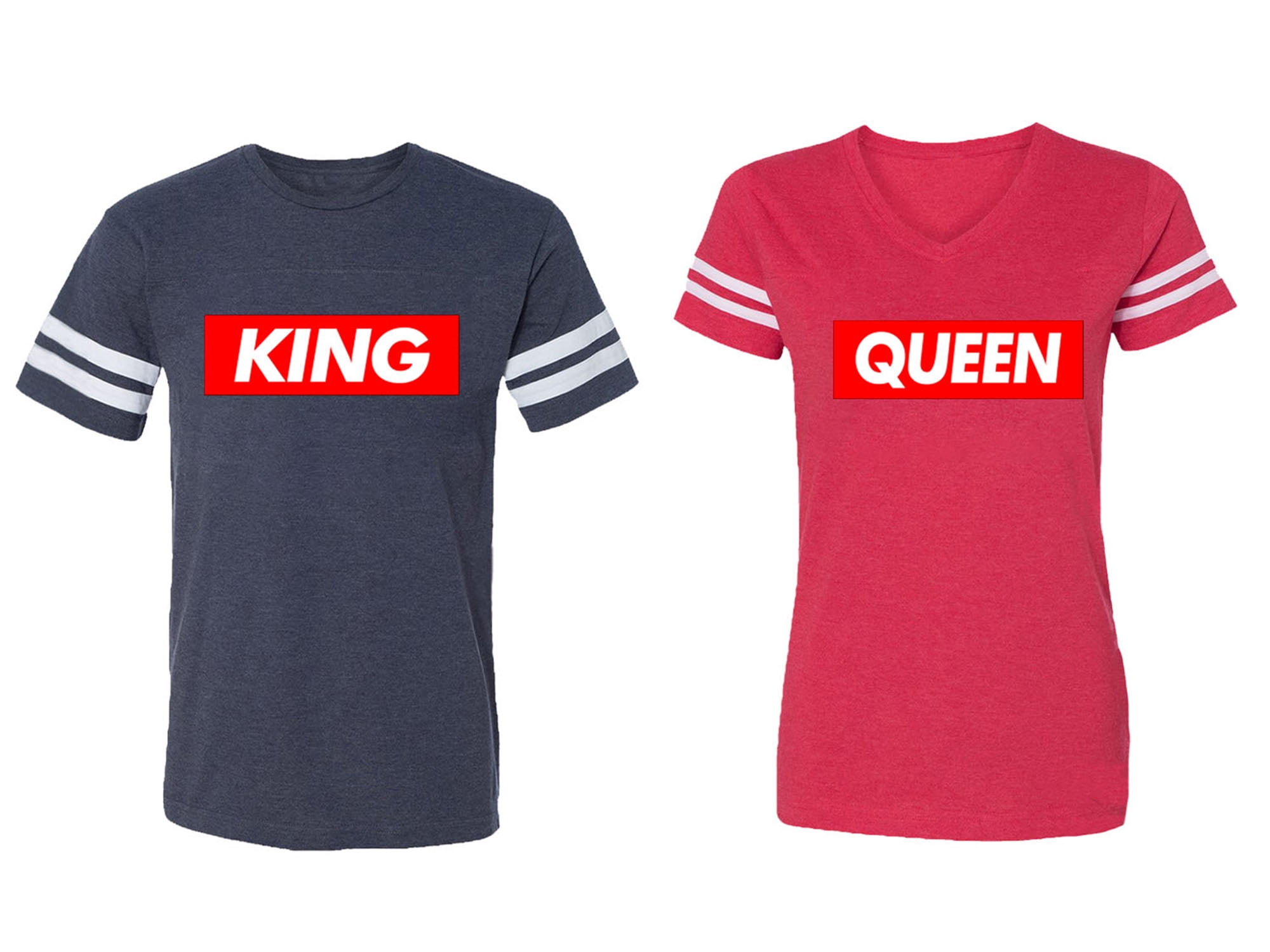 King Queen Hip Hop Matching Couple Cotton Jerseys (Men Navy / Women Red ...