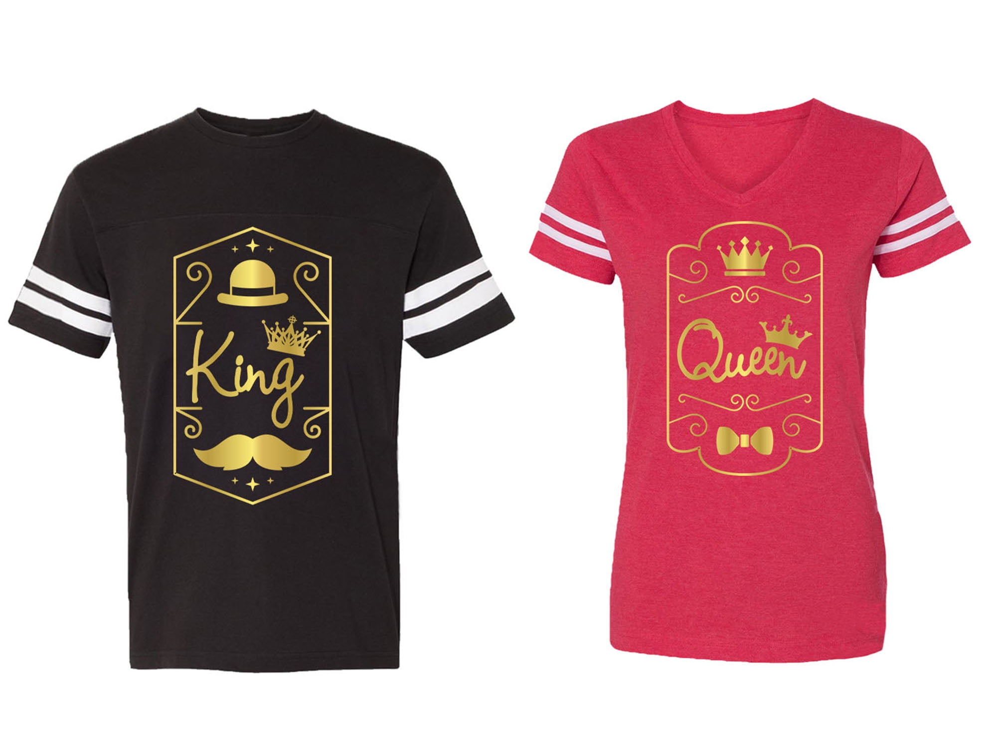 King Queen Pentagon Gold Matching Couple Cotton Jerseys (Men Black ...