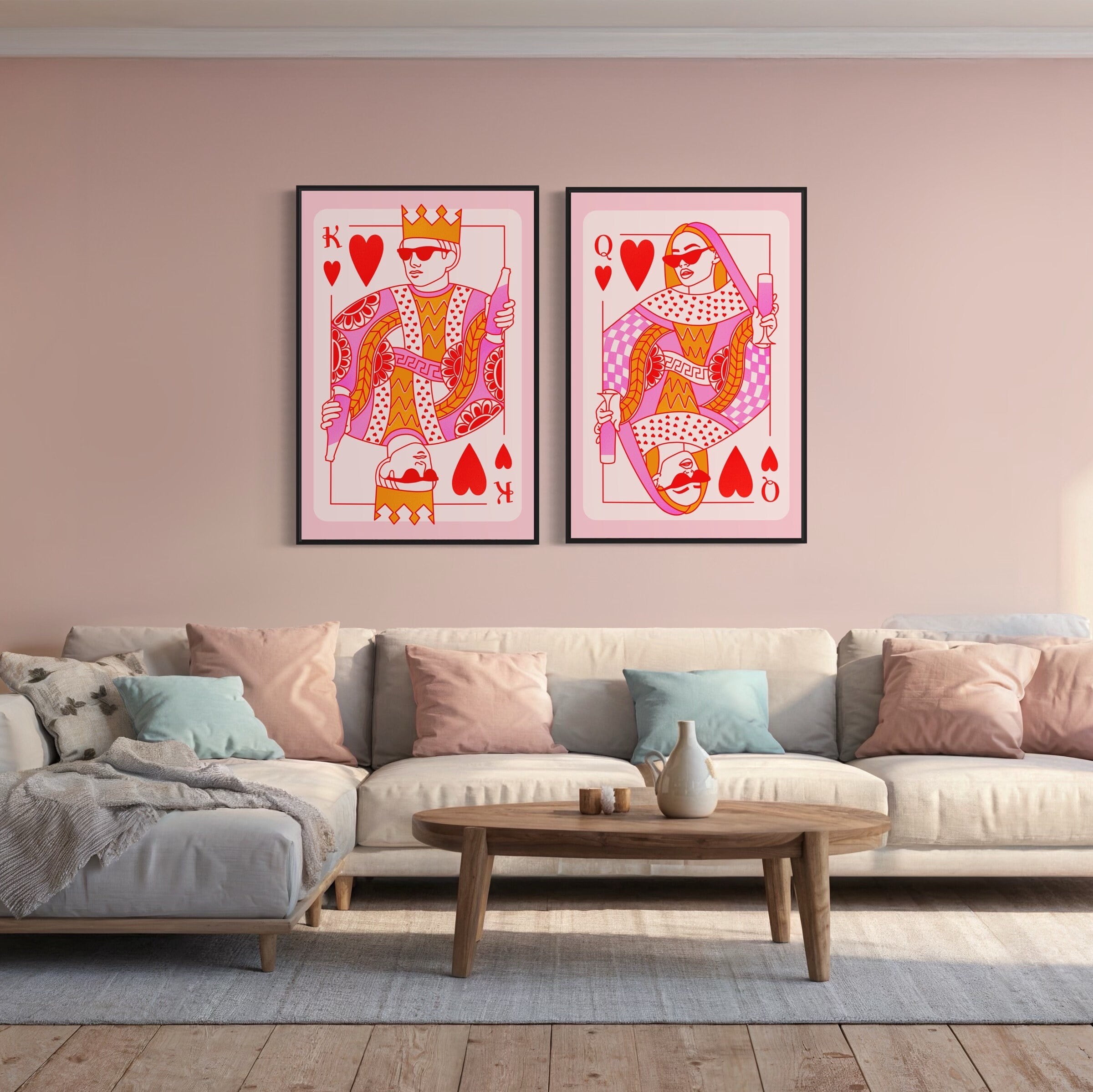 King & Queen Poker Card Prints: Pink Lounge Decor Set 2 - Walmart.com