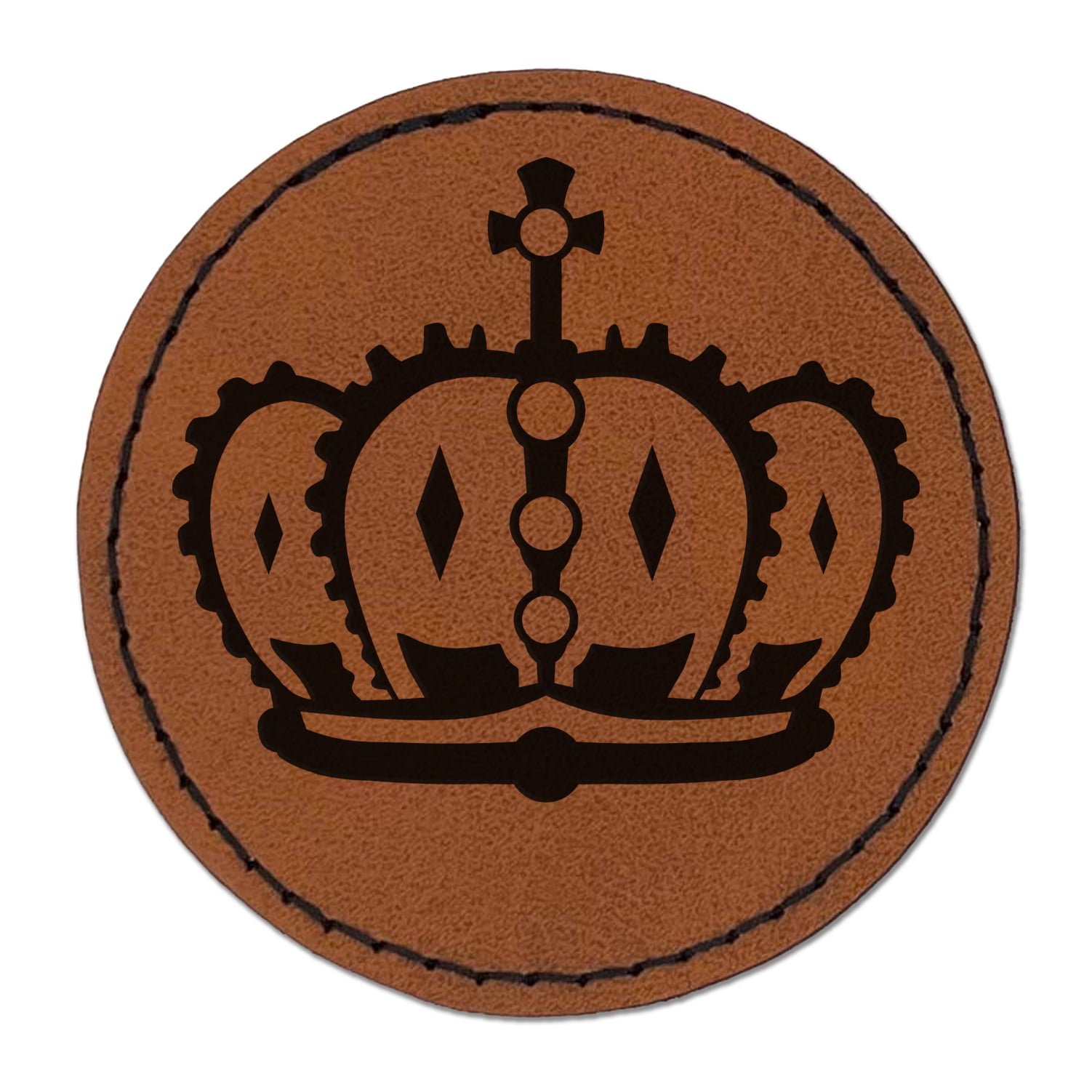 King Queen Royal Crown 2.5" Faux Leather Round Engraved Iron-On Patch ...