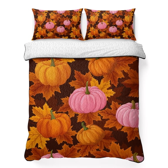 King Quilt Bedding Set Autumn Thanksgiving Pumpkin Seamless Summer ...