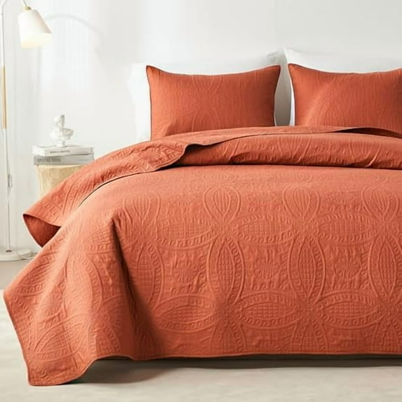 King Quilt Bedding Set,Burnt Orange Ultrasonic King/Cal King Quilt Set ...