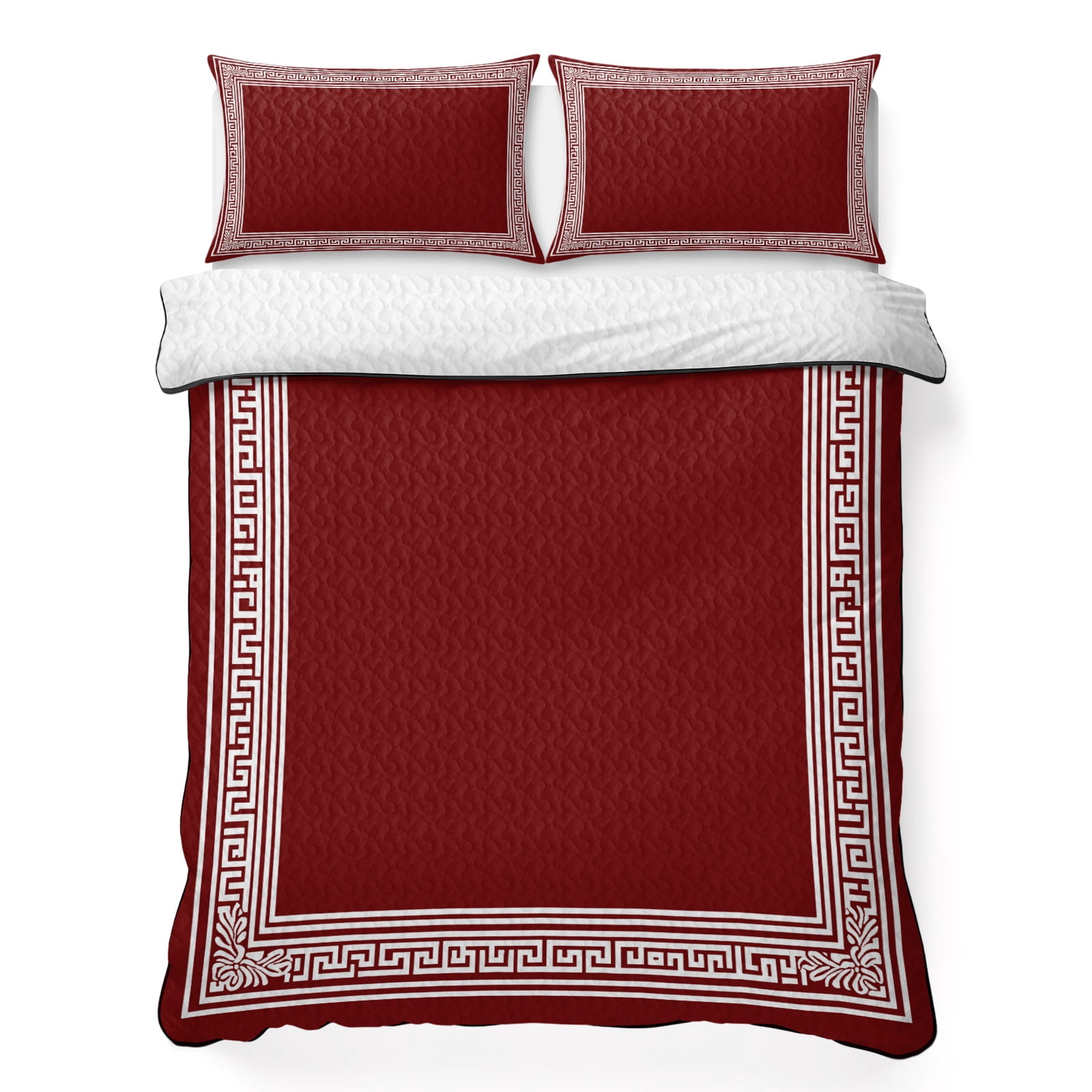 King Quilt Bedding Set Greek Abstract Inspired Key Pattern Lightweight ...